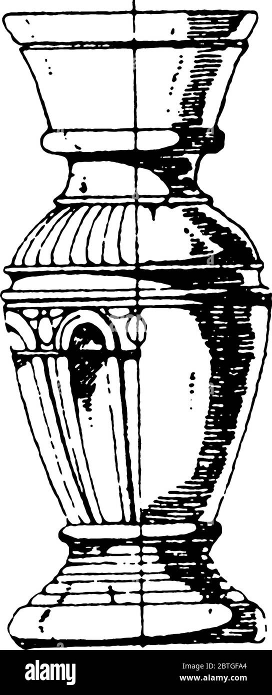A small stoneware vase, vintage line drawing or engraving illustration ...