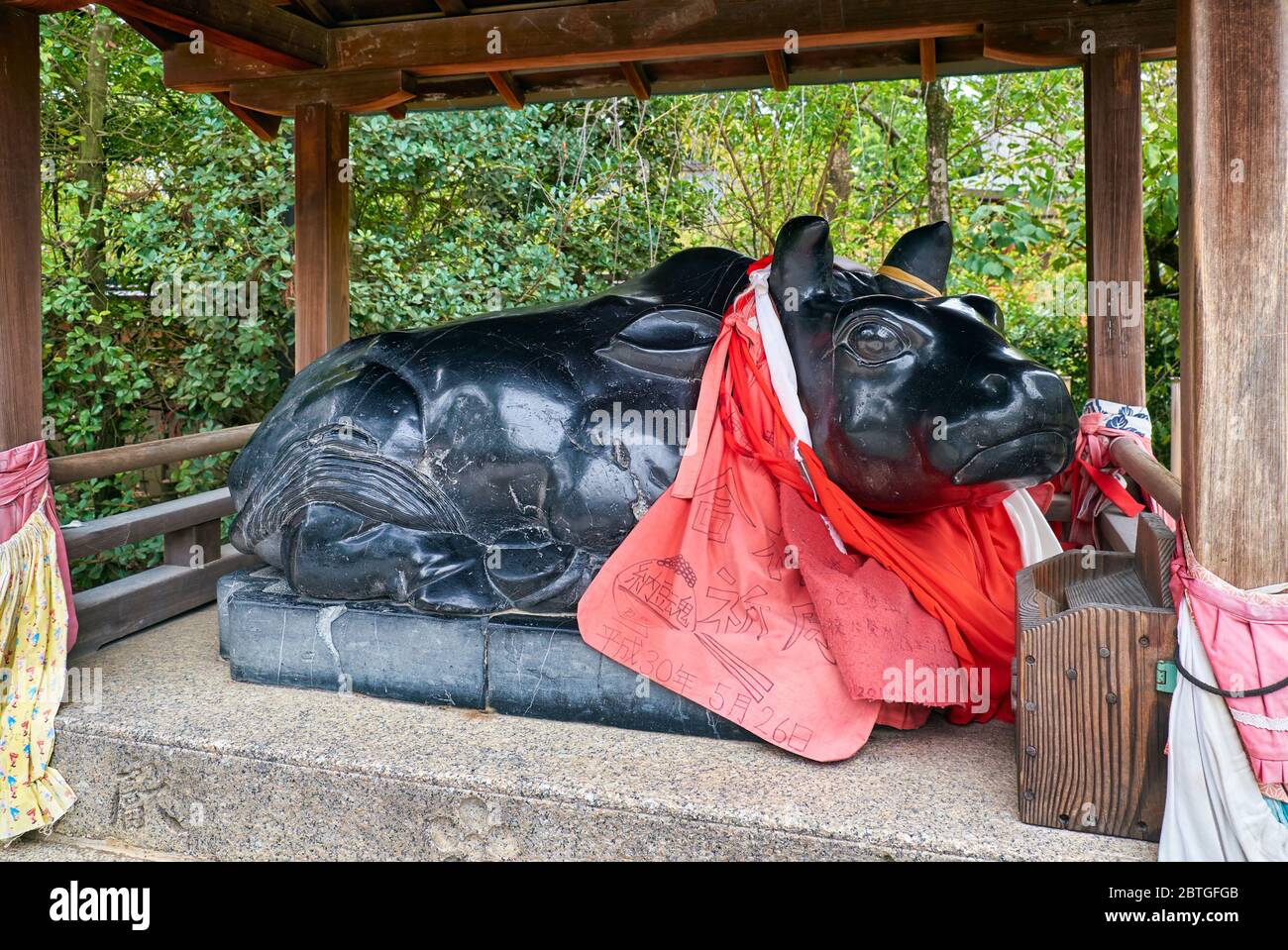 KYOTO, JAPAN - OCTOBER 17, 2019: The stone statue of ox, the animal ...