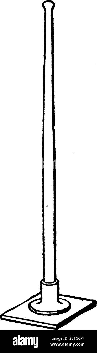 Tamper is a tool with heavy flat metal base with long wooden handle ...