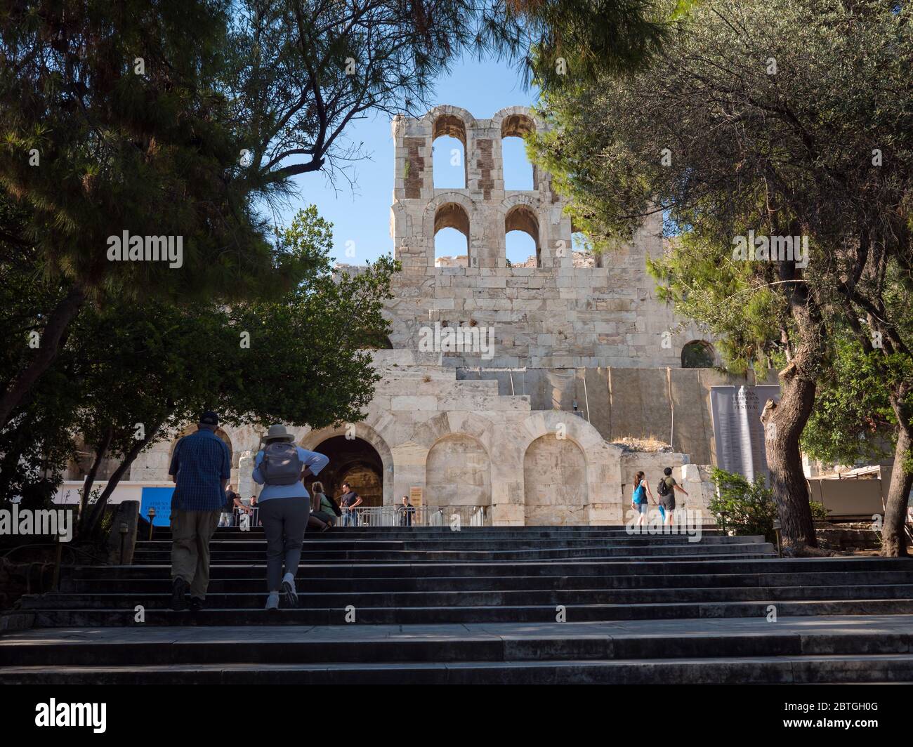 ATHENS - GREECE, JUNE 22, 2018: Tourists visit the Odeon of Herodes ...