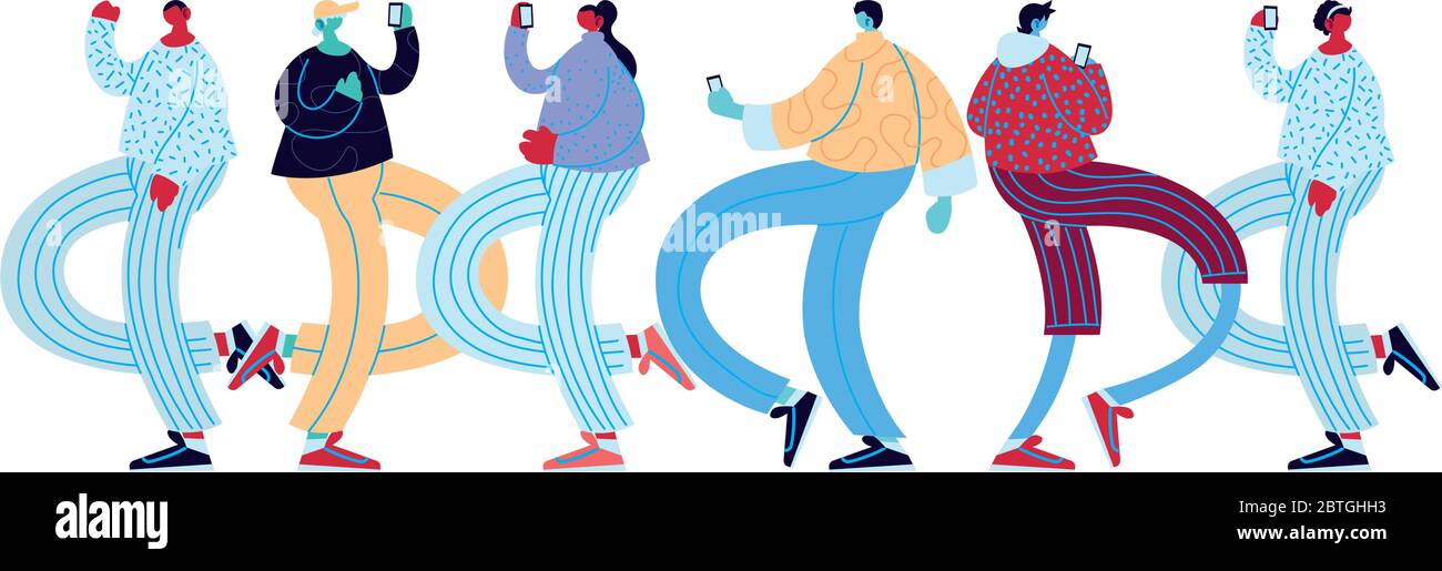 People cartoons with casual cloth and smartphones chatting design ...
