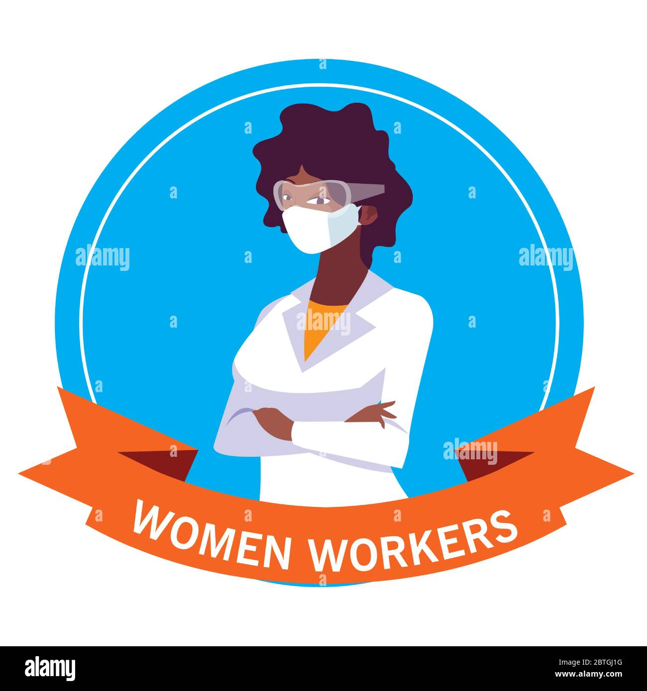 Engineer woman with mask and glasses design, Women workers occupation ...