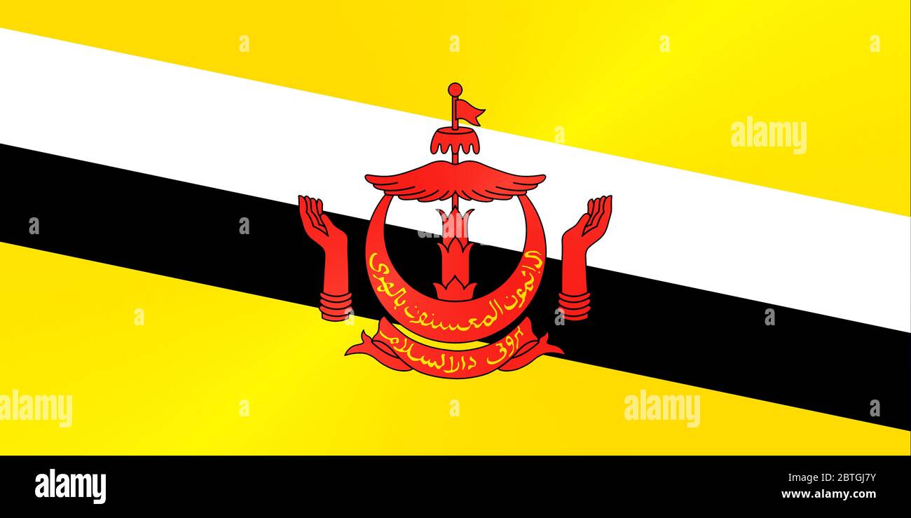 Flag of Brunei in traditional colors and proportion. Metal texture. 3D ...