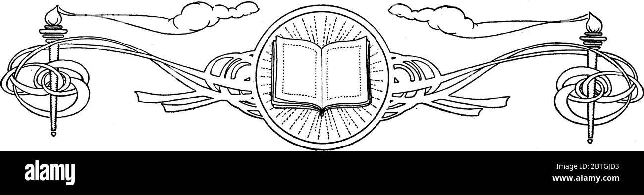 Figure showing torch and book divider, vintage line drawing or ...