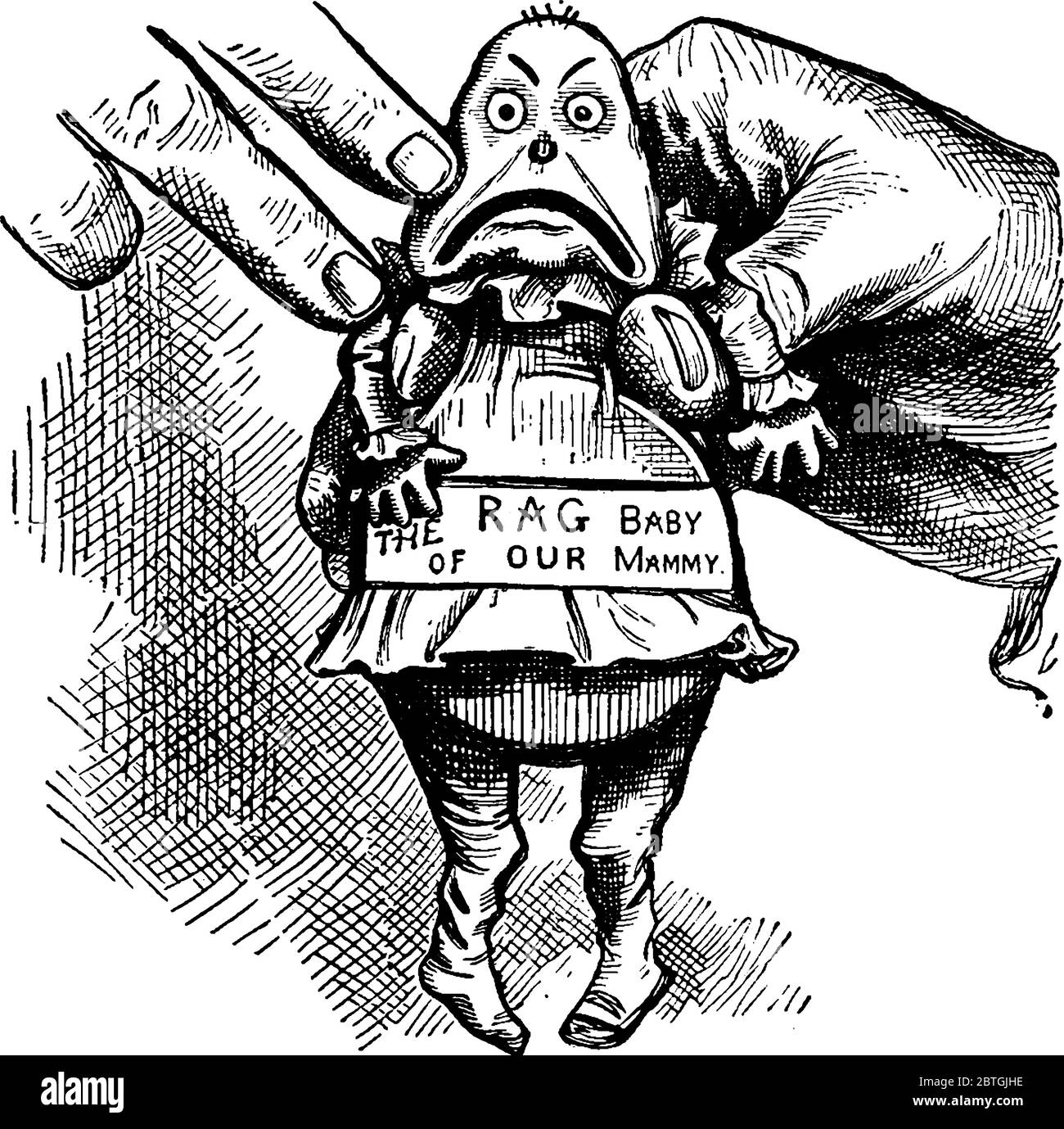 Small toy of Rag Baby in someone's hand, vintage line drawing or ...