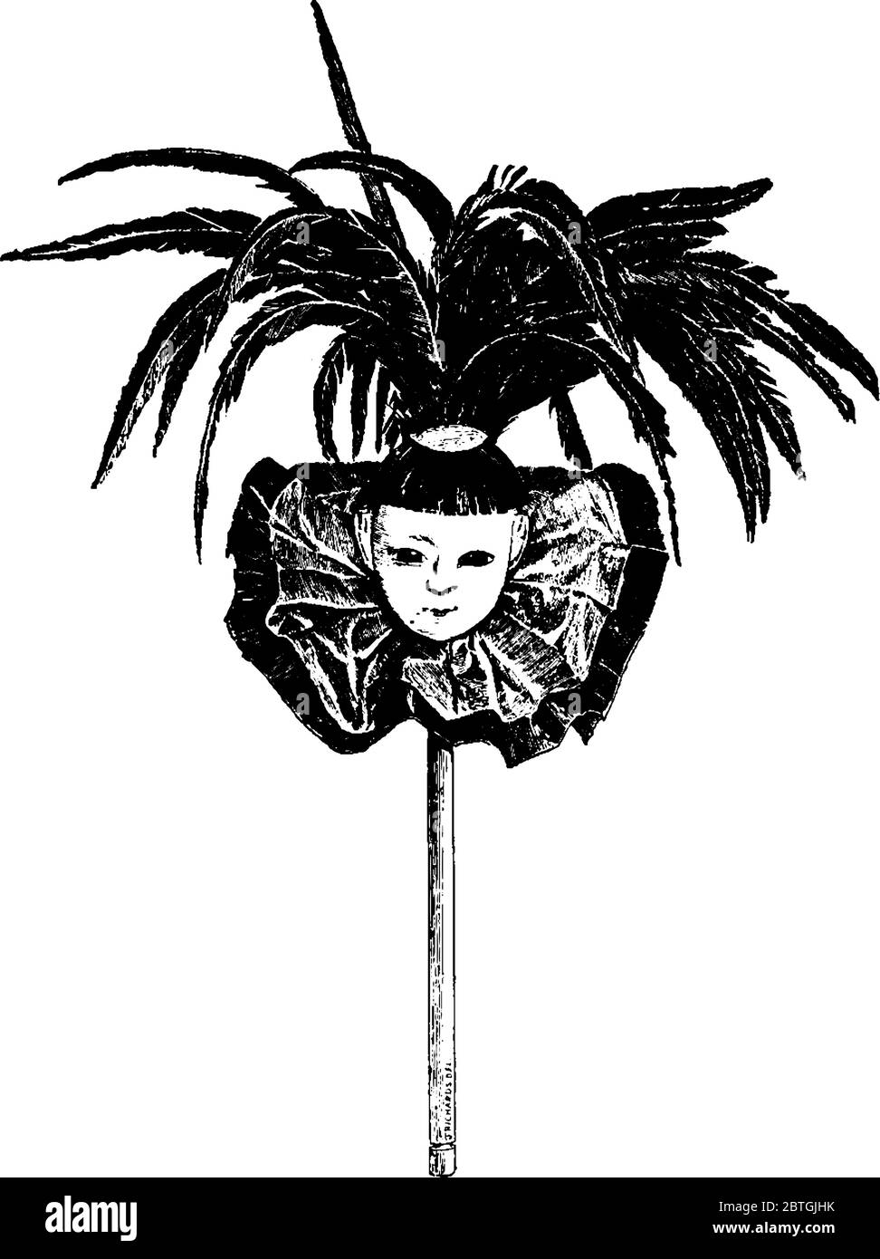 A typical representation of a Japanese feather duster holder, with a ...