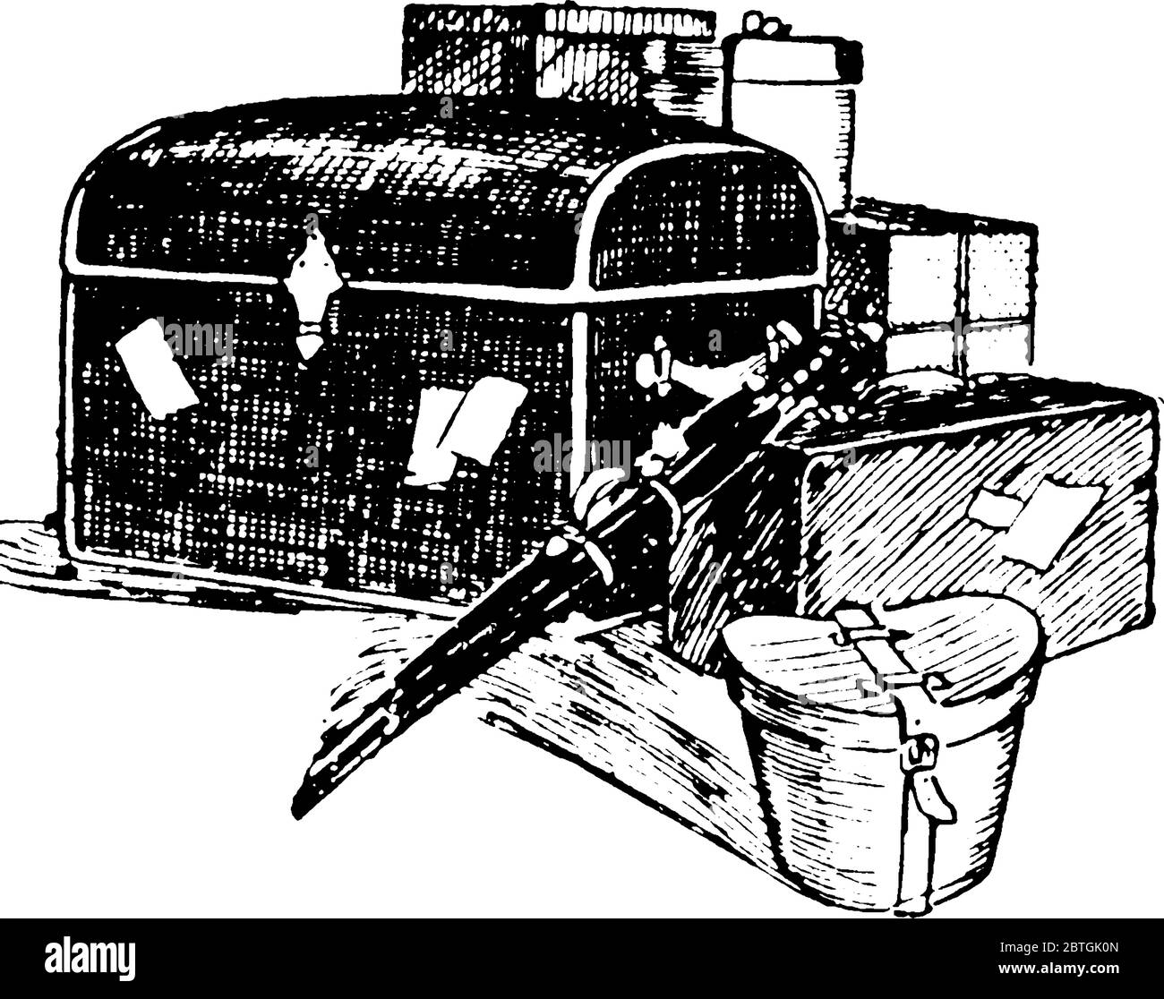 The picture depicts trunks and luggages used to hold things and ...