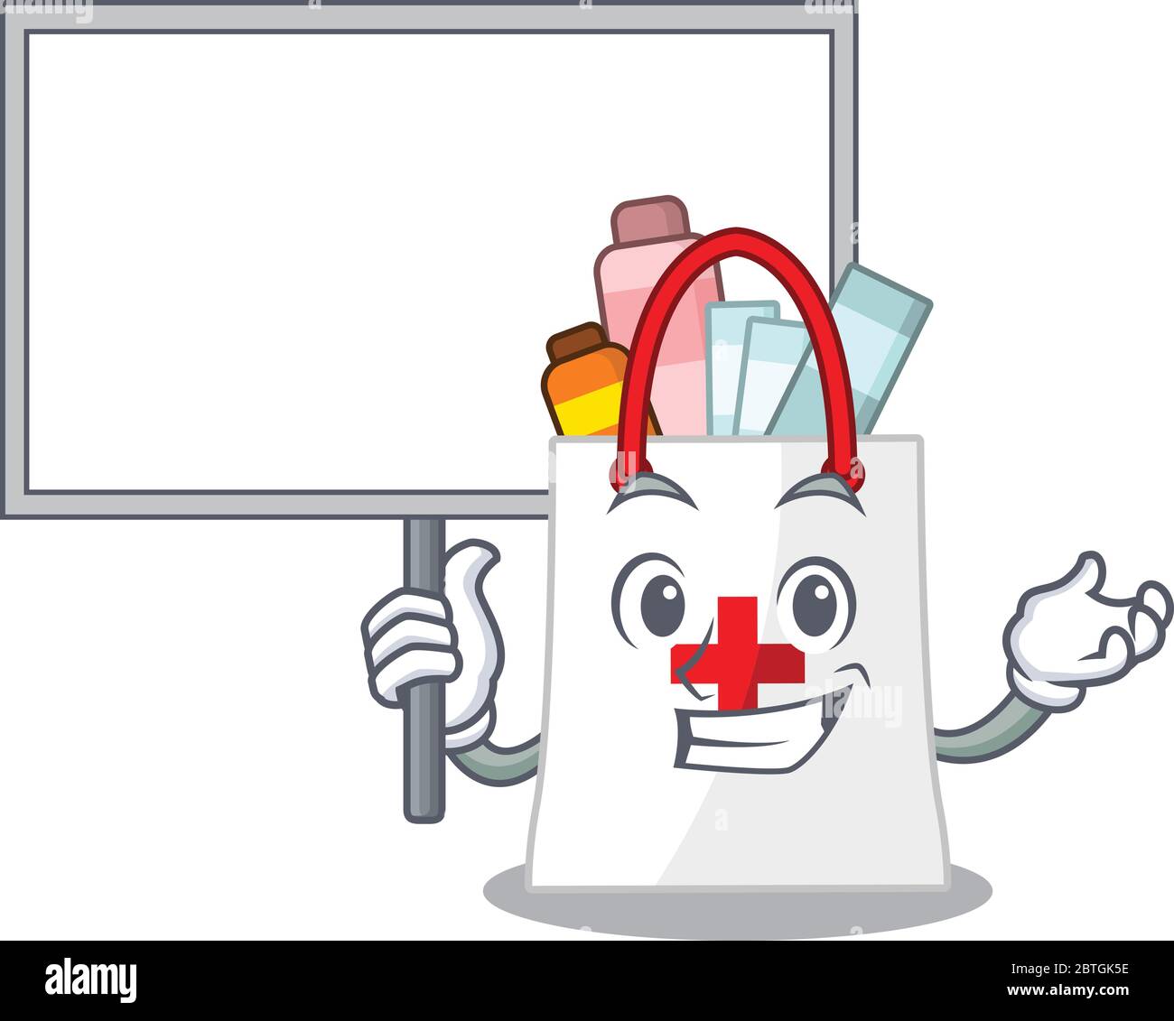 Cartoon picture of drug shopping bag mascot design style carries a ...