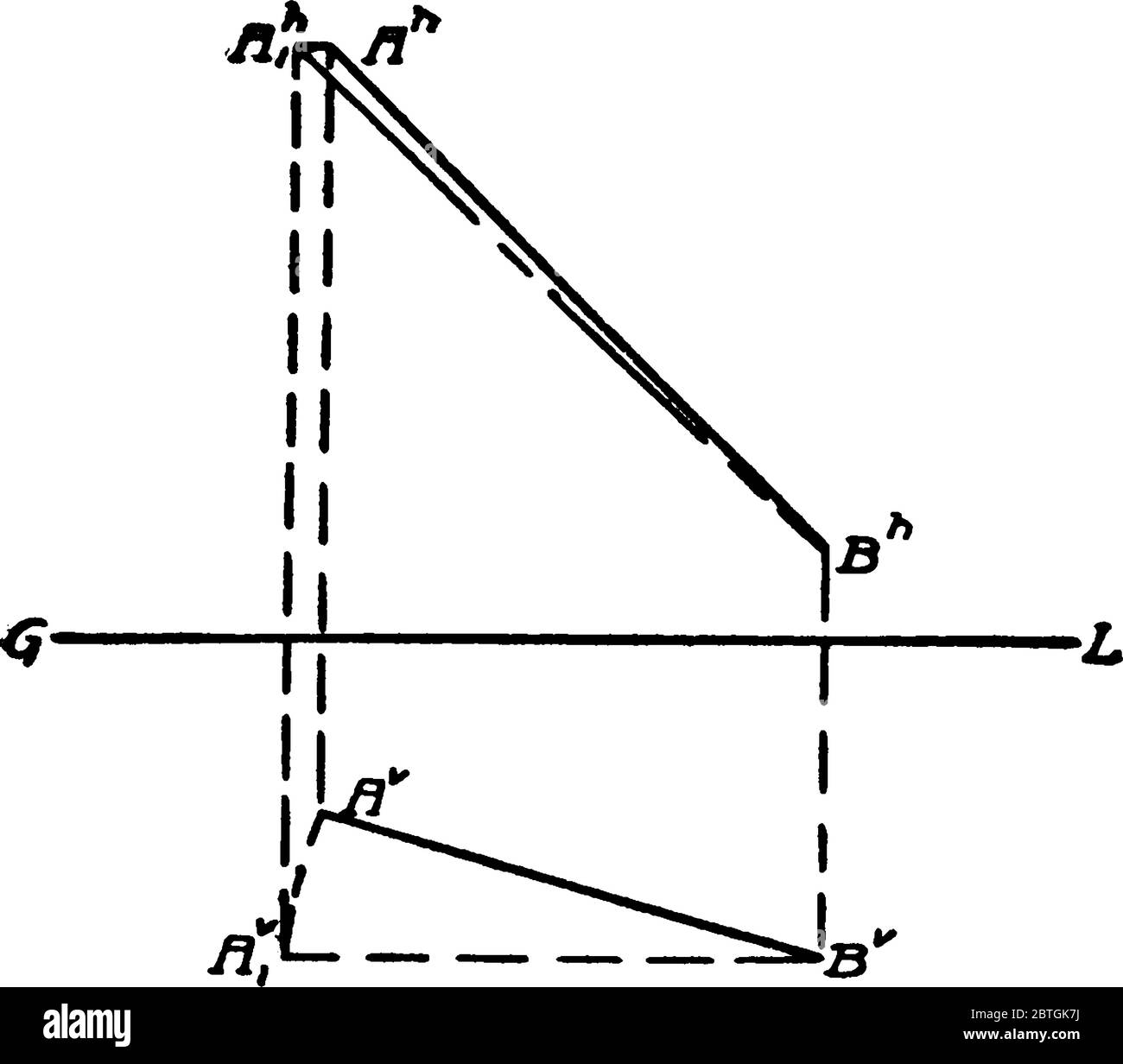 Line segment GL passing through some geometric shape, vintage line ...