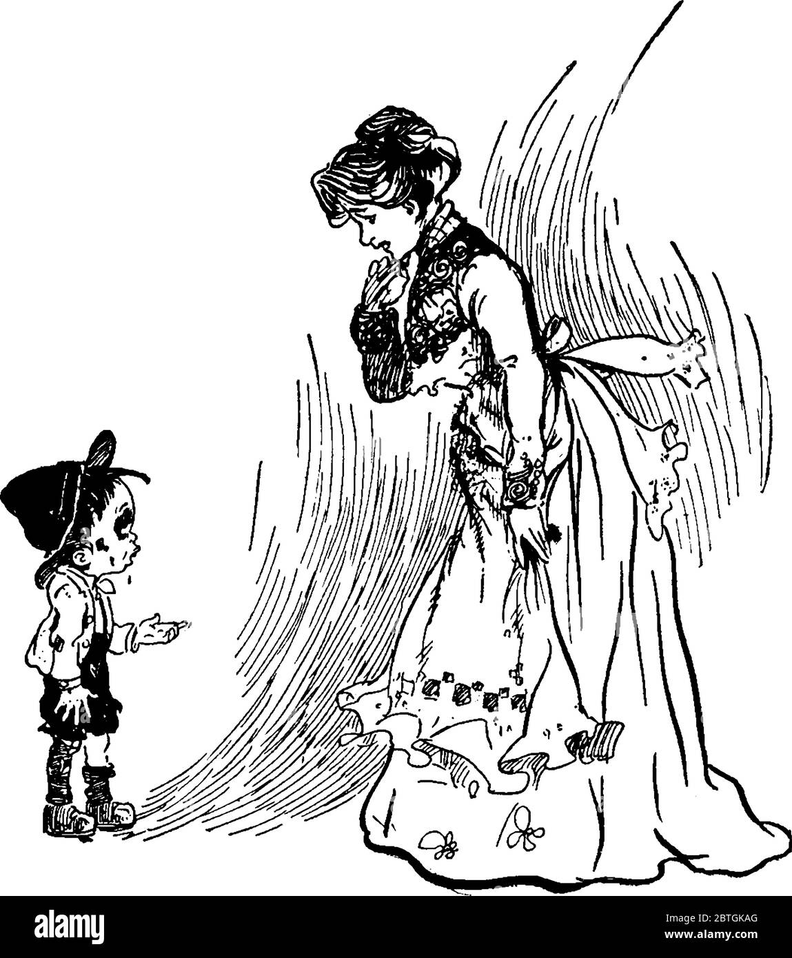 Cartoon of a woman who is giving sympathy to a injured boy, vintage ...