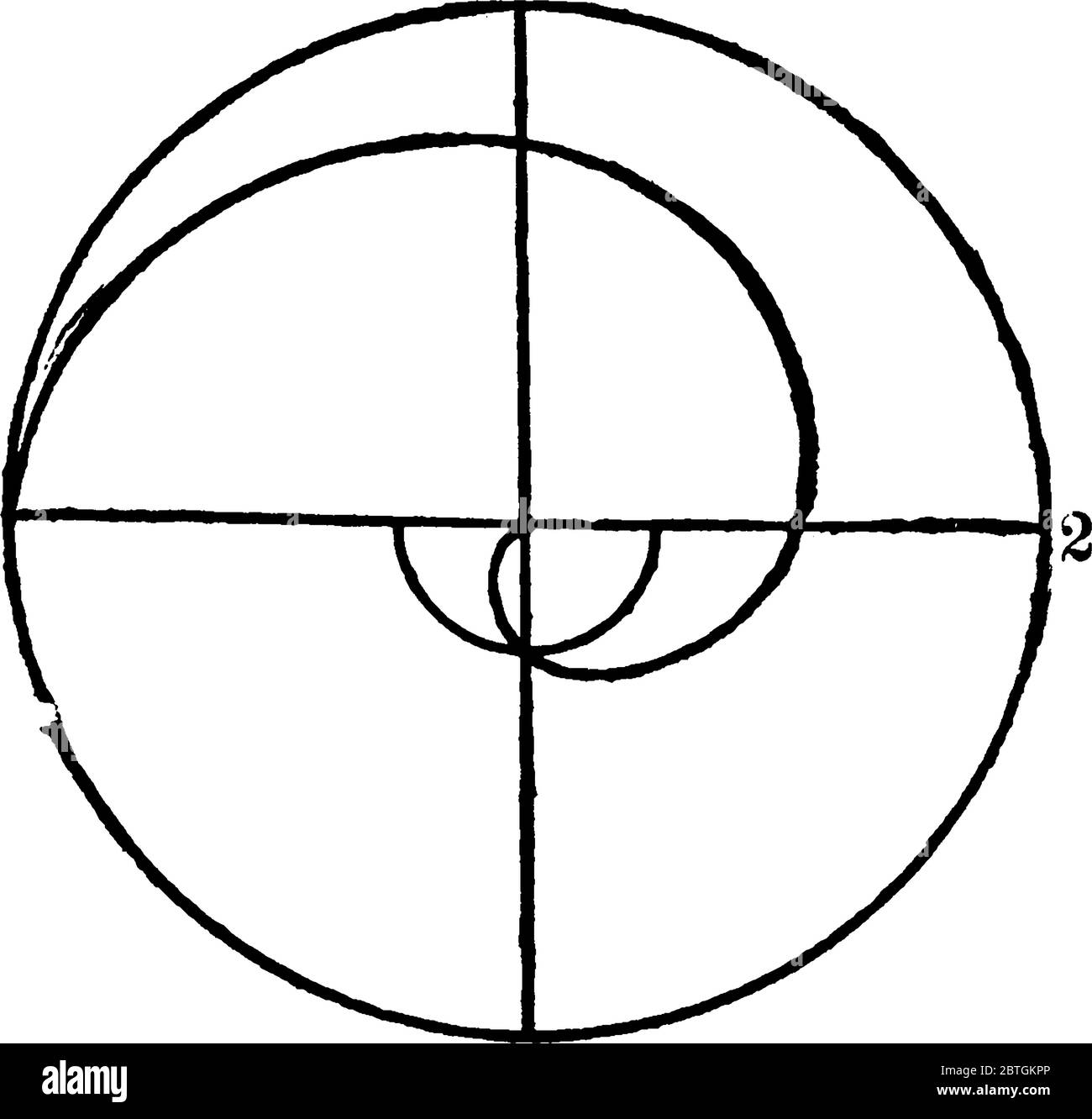 A Lituus spiral, with its parts labelled, vintage line drawing or ...