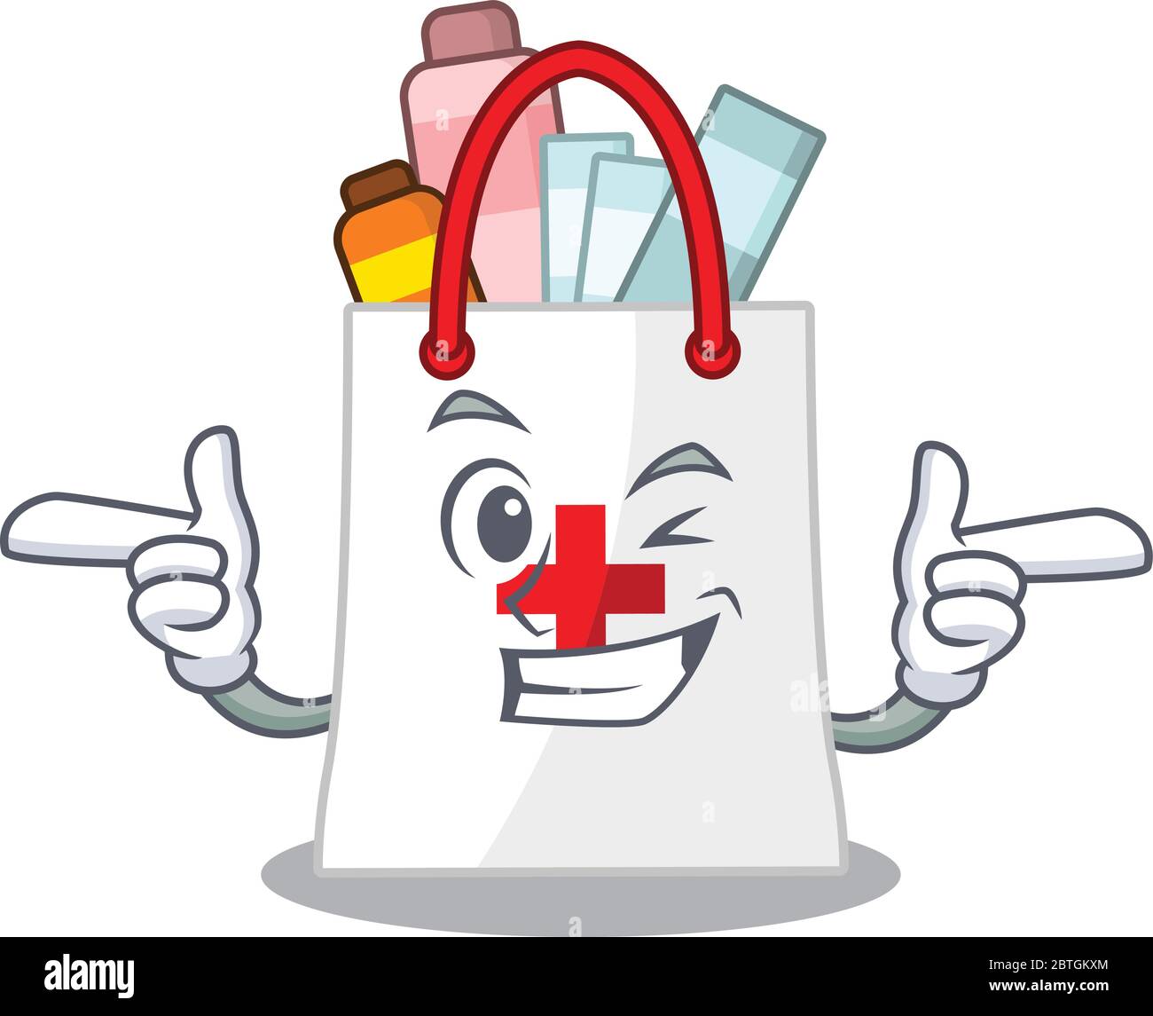 Cartoon design of drug shopping bag showing funny face with wink eye ...