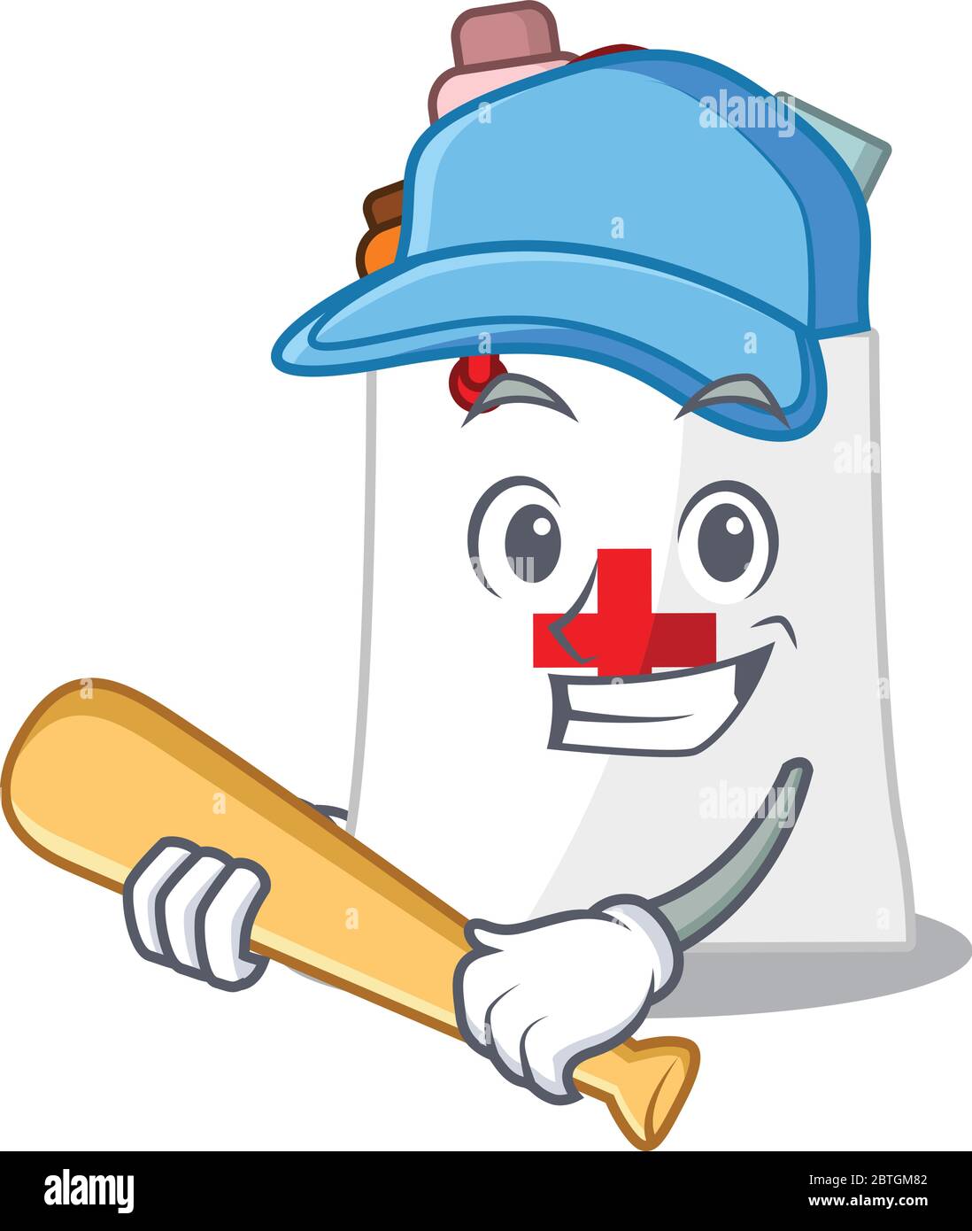 Attractive drug shopping bag caricature character playing baseball ...