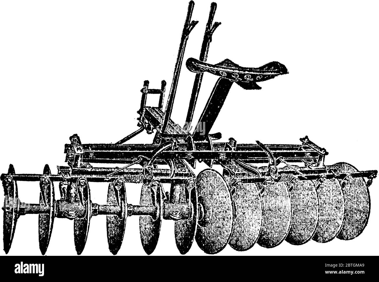 Harrow with multiple metal disc use to pulverize the soil, vintage line ...