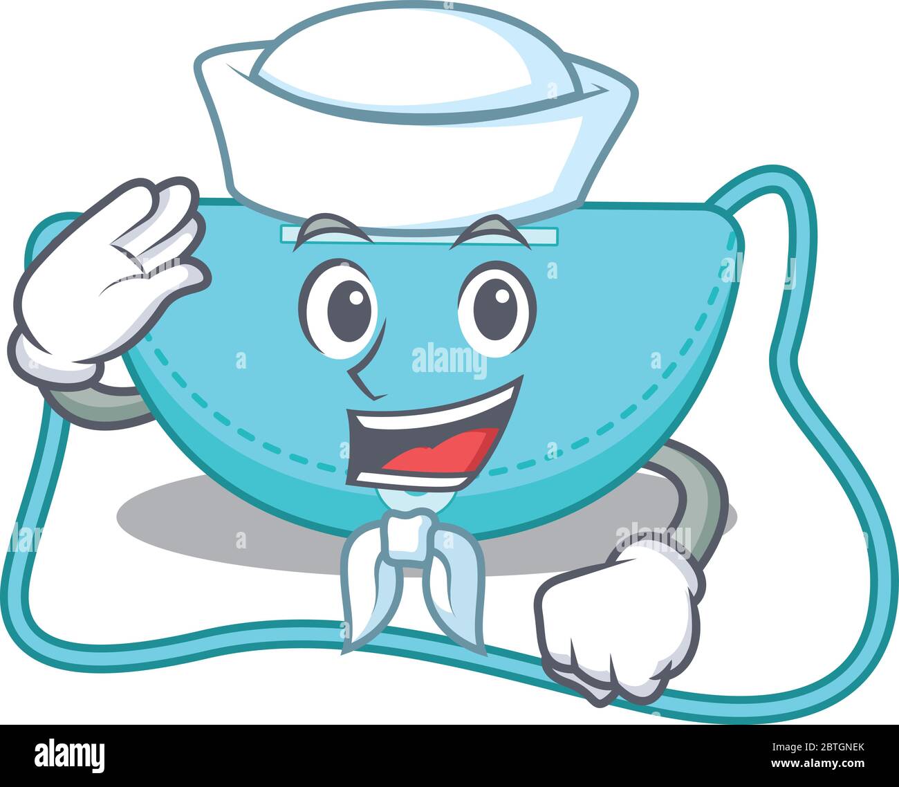 Smiley sailor cartoon character of sling bag wearing white hat and tie ...