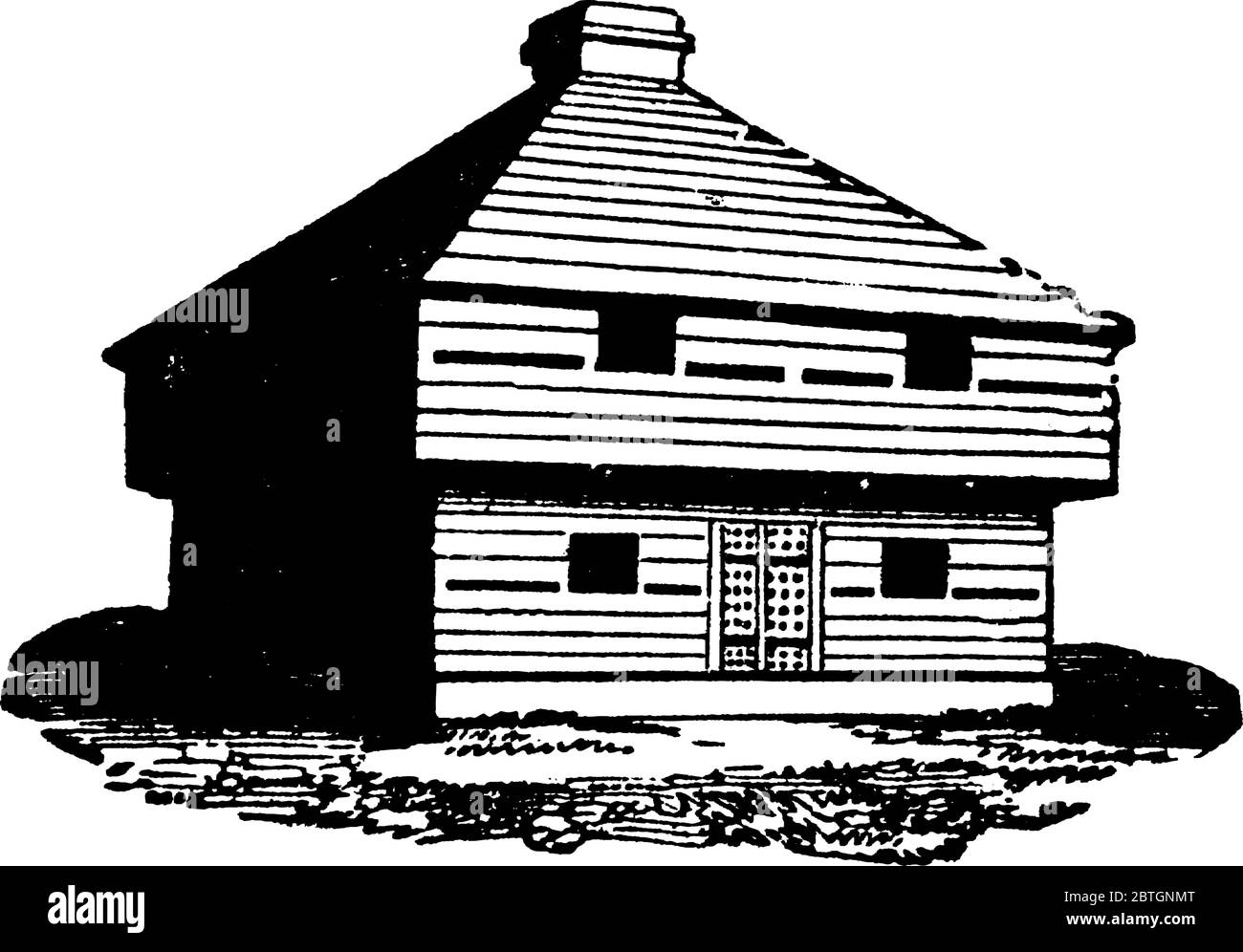 figure shows a one-storied timber building with loopholes, used as a ...