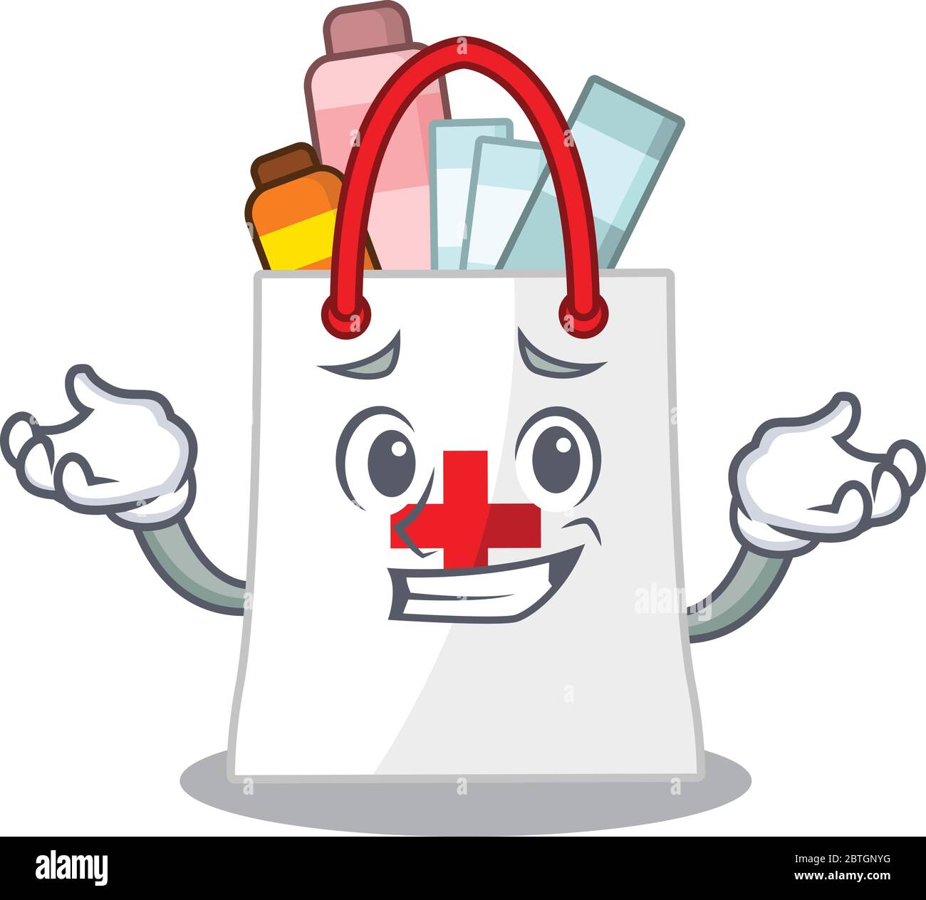 A cute picture of grinning drug shopping bag caricature character Stock ...