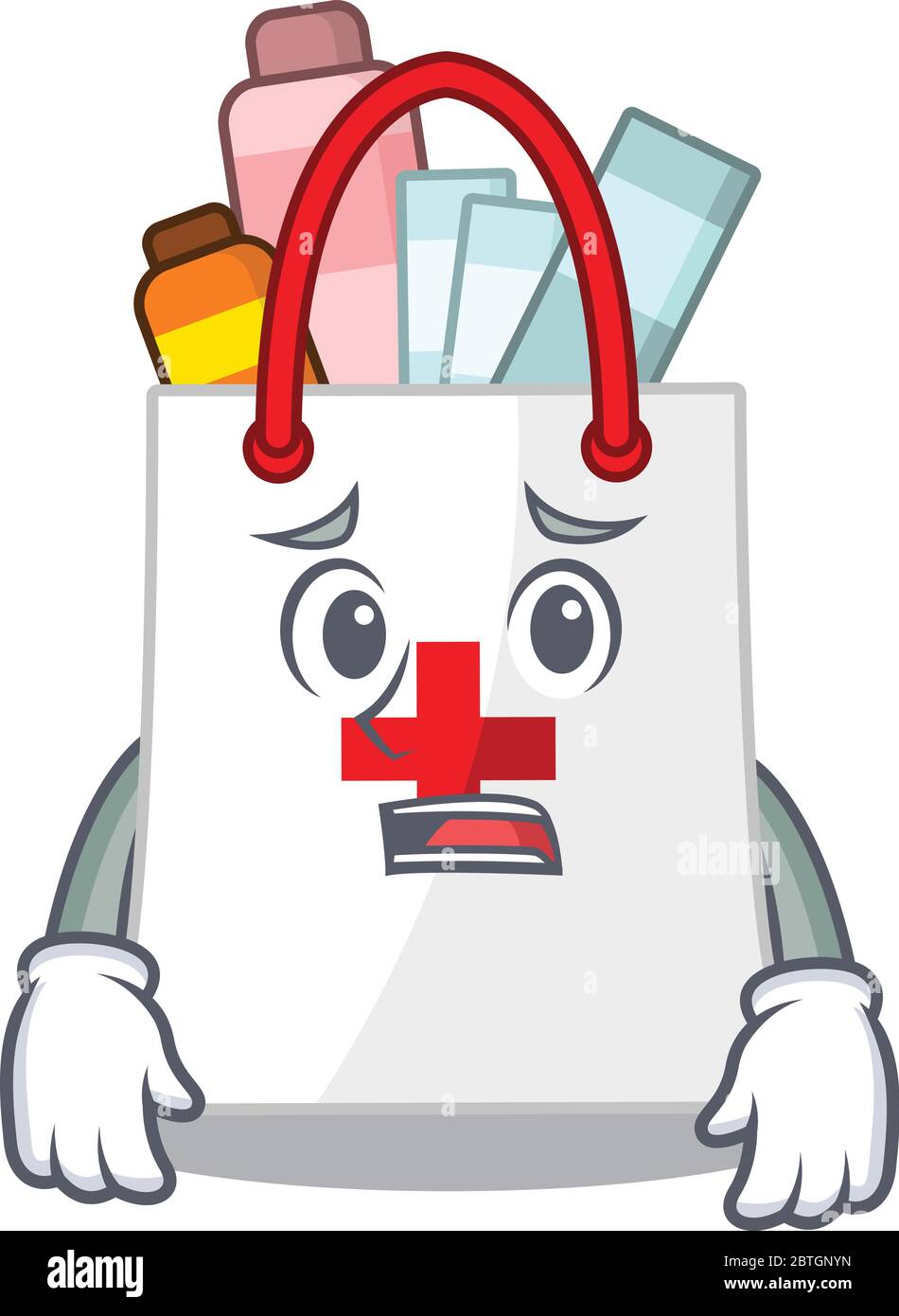 Cartoon design style of drug shopping bag having worried face Stock ...