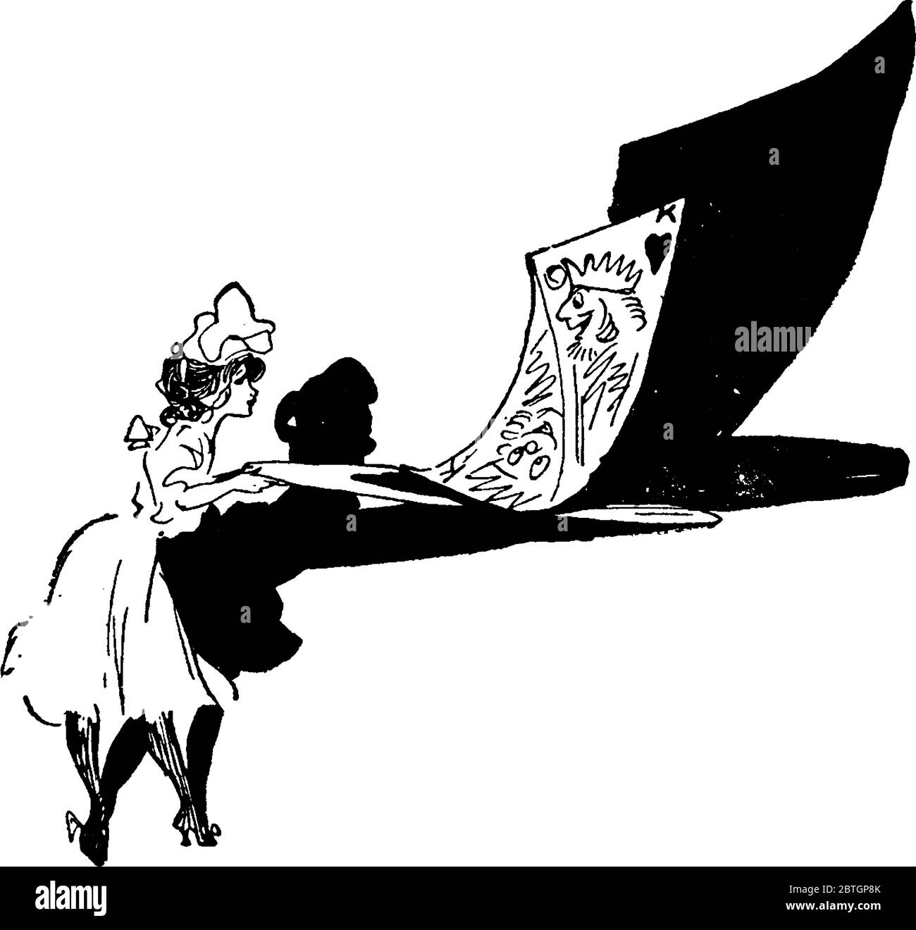 A Cartoon Of Young Woman Holding A Big Size Of Playing Card Of King Of a-cartoon-of-young-woman-holding-a-big-size-of-playing-card-of-king-of