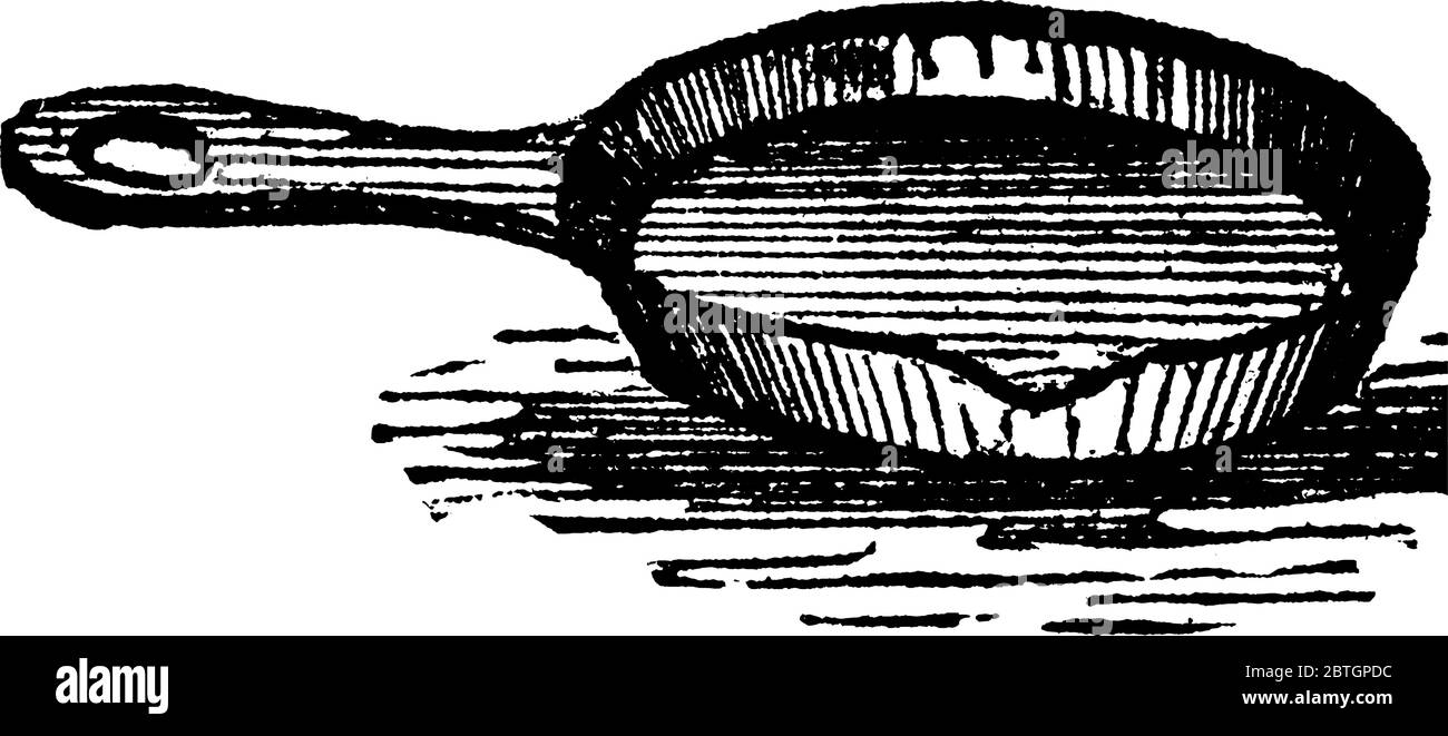 A Frying pan to fry vegetables or Meat, vintage line drawing or ...