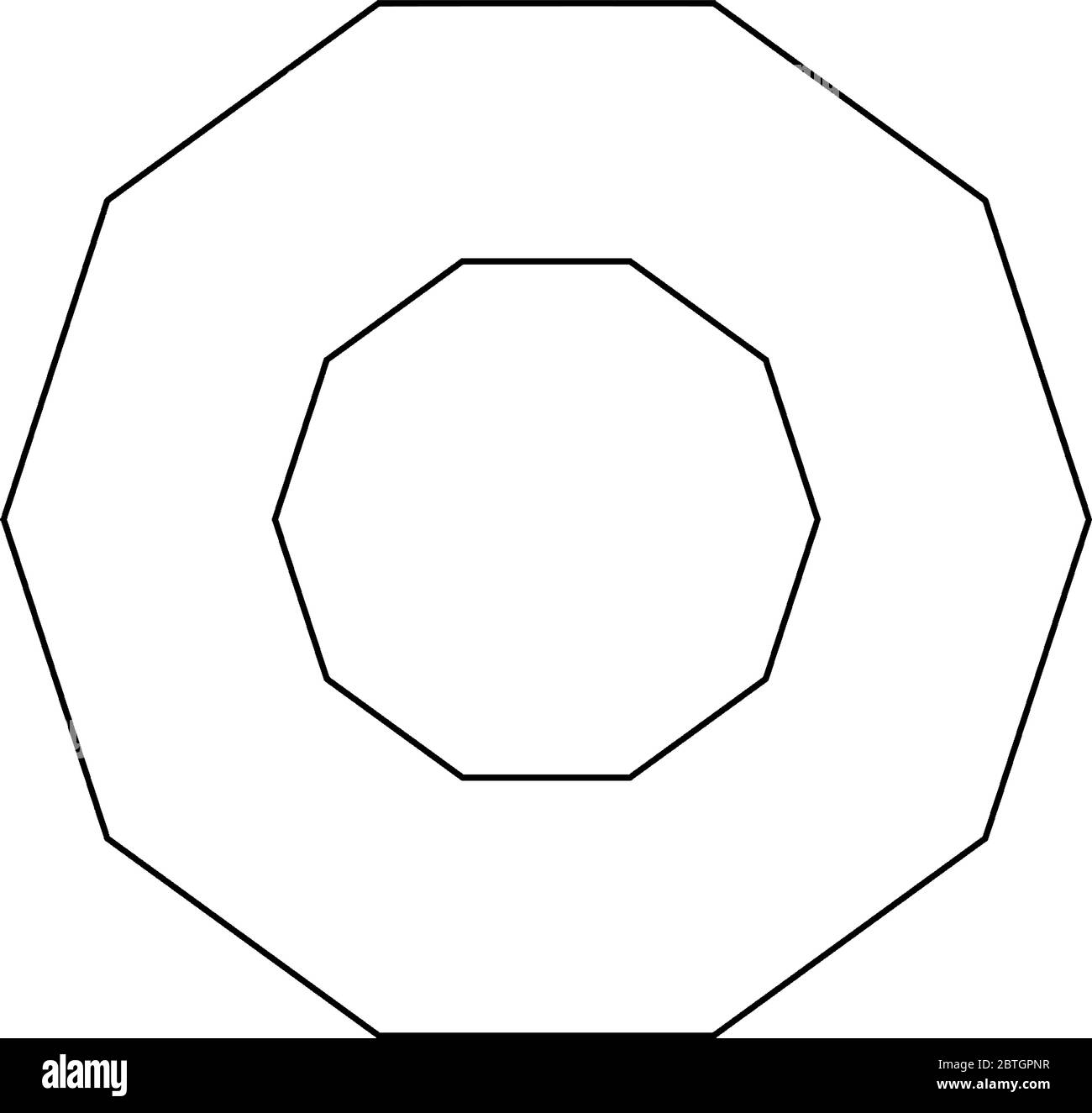 Two concentric ten sided regular polygon with equal spacing between ...
