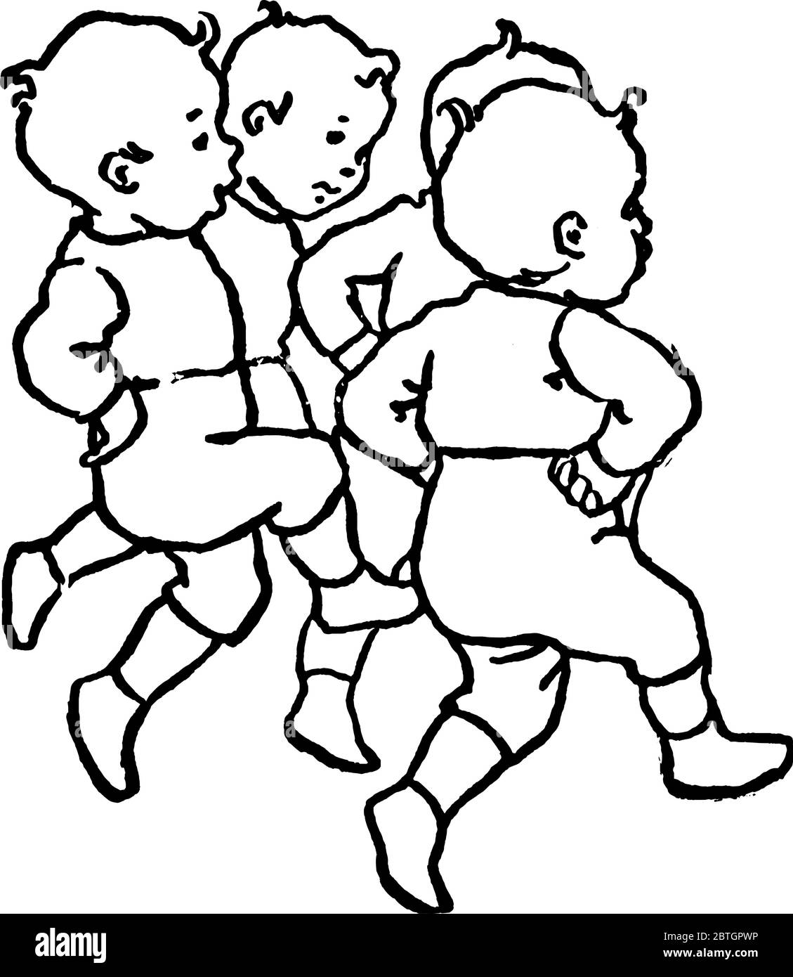 Group of children stepping from one foot to the other with a hop ...