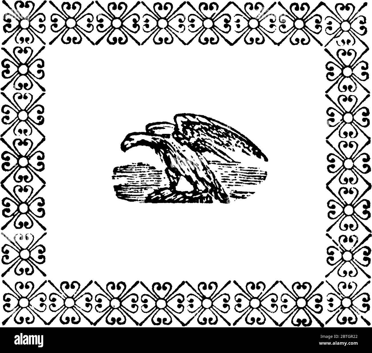 A Doodad designed with a bird in the middle, vintage line drawing or ...