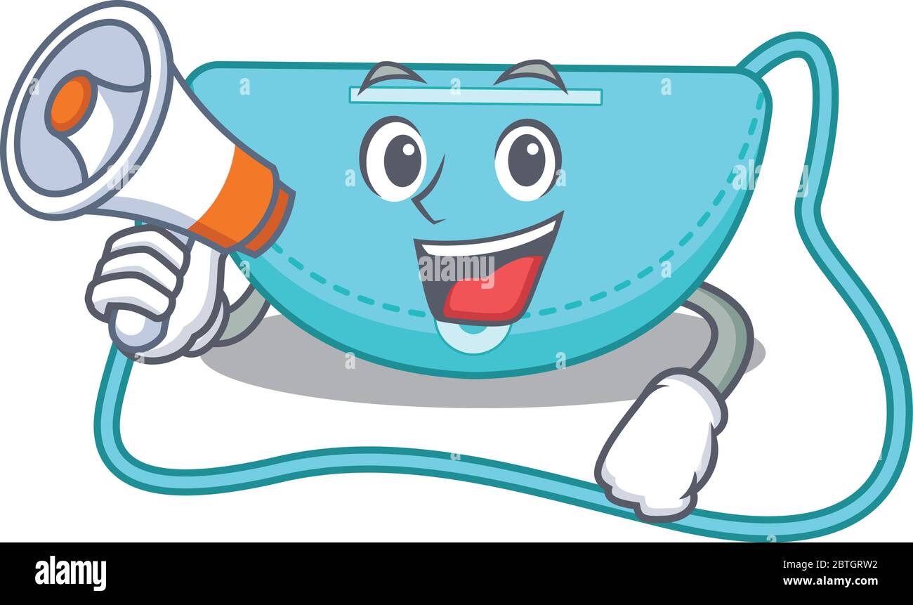 Mascot design of sling bag announcing new products on a megaphone Stock ...