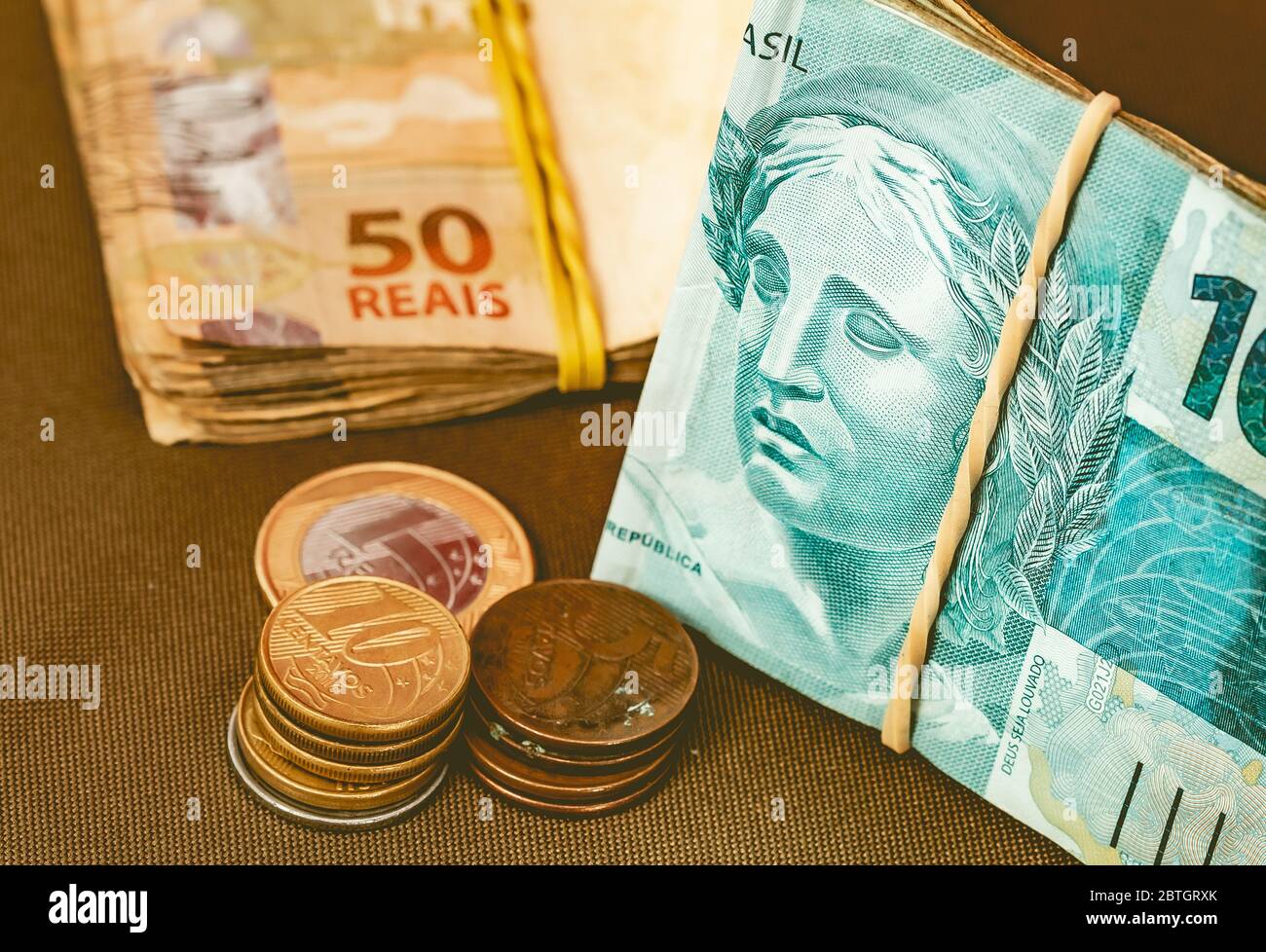 Real currency, money from brazil. Brazilian banknotes and coins ...