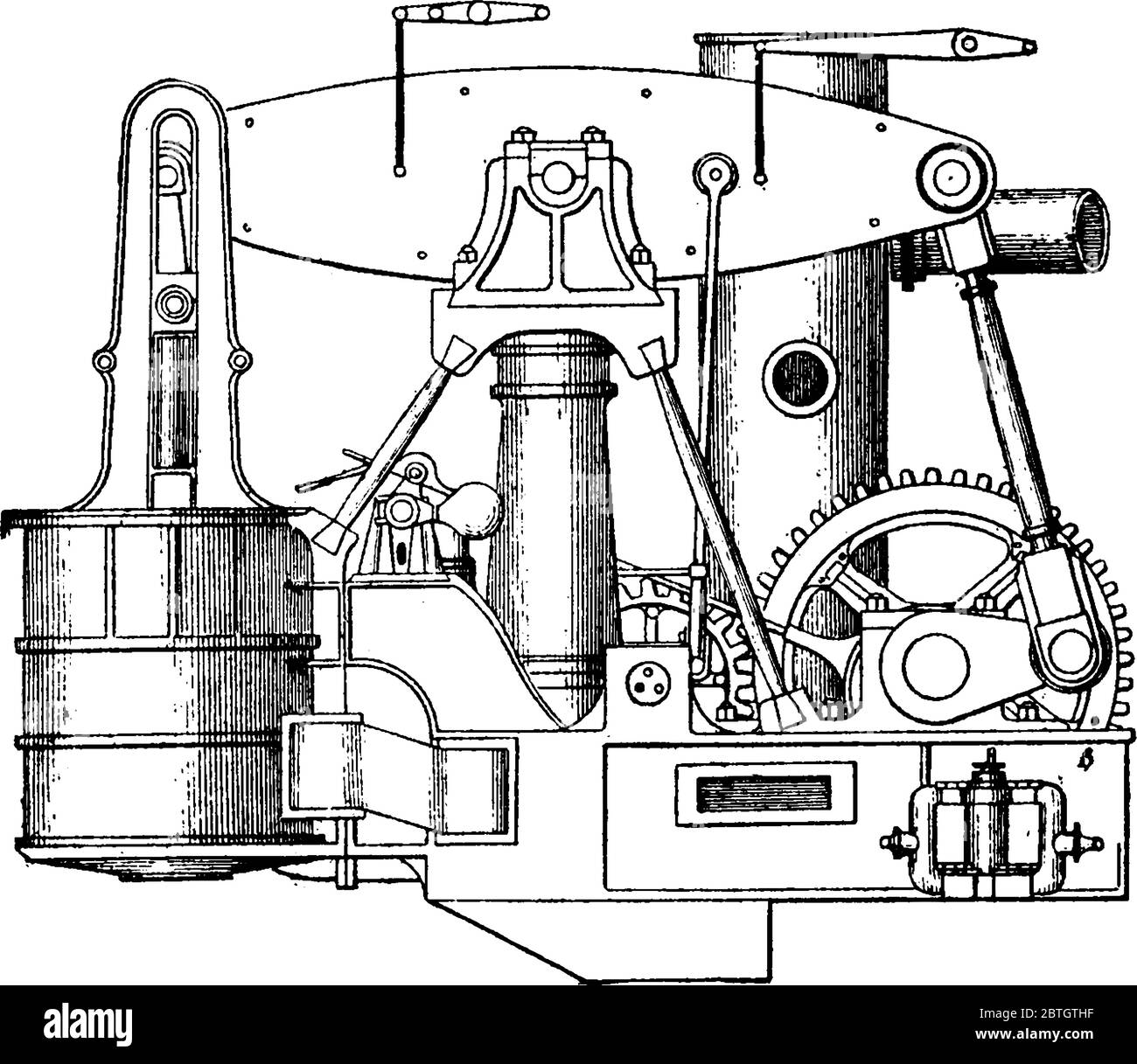 Very large ship engine of 18th century, vintage line drawing or ...