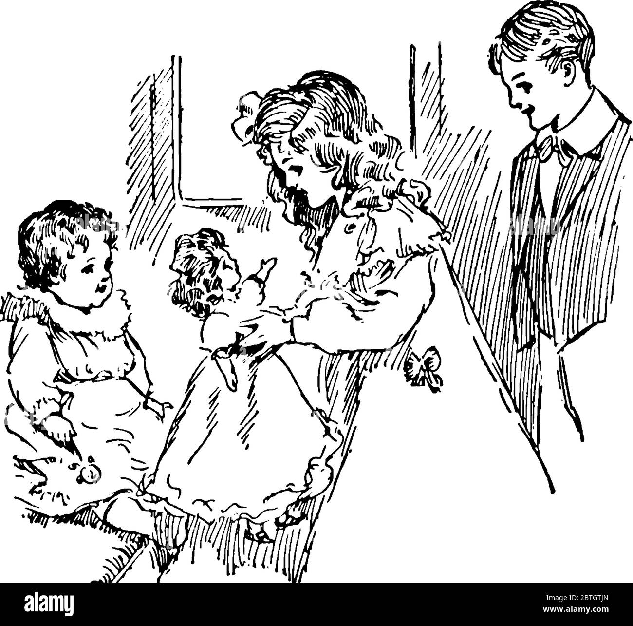 Boy and girl playing with dolls Black and White Stock Photos & Images ...