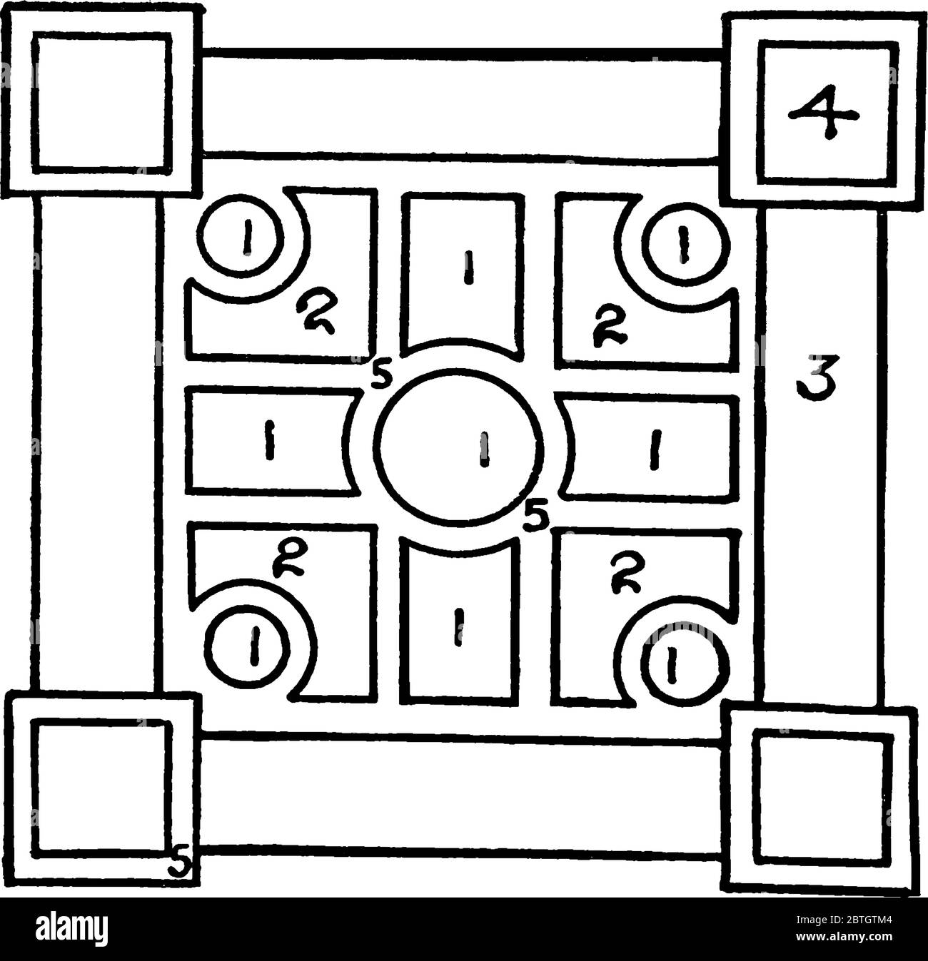 Italian pattern of bedding with four squares at four corners and ...