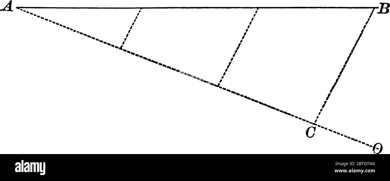 Line AB is divided into three equal parts, vintage line drawing or ...