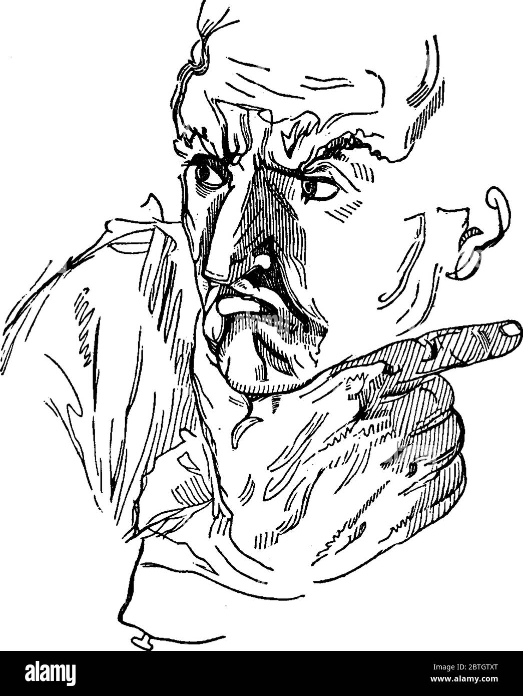 Drawing of man thinking and resting chin on hand, vintage line drawing ...