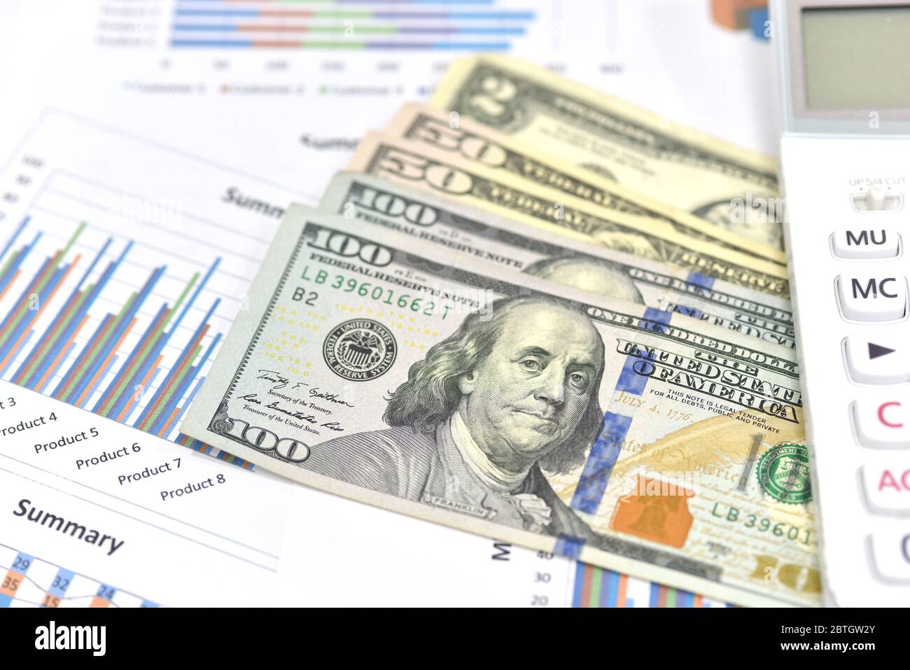 Exchange rate concept. Dollars bills and Diagram of stock market prices ...