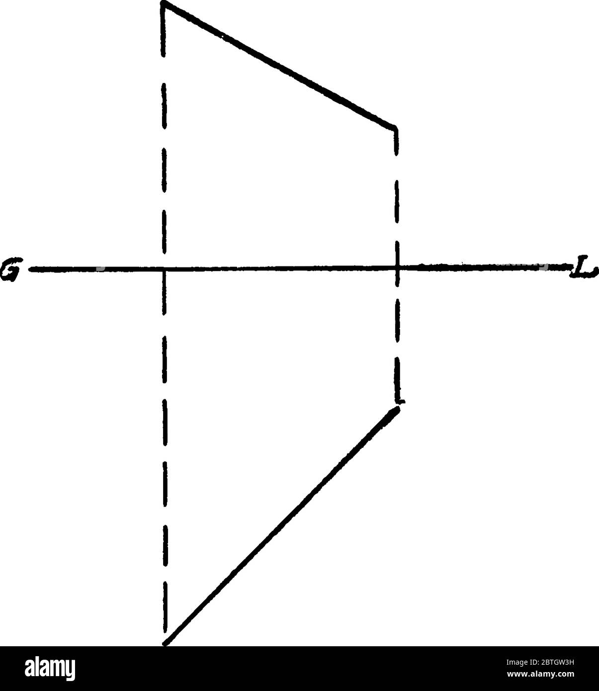 Line Segment GL passing through trapezoid, vintage line drawing or ...