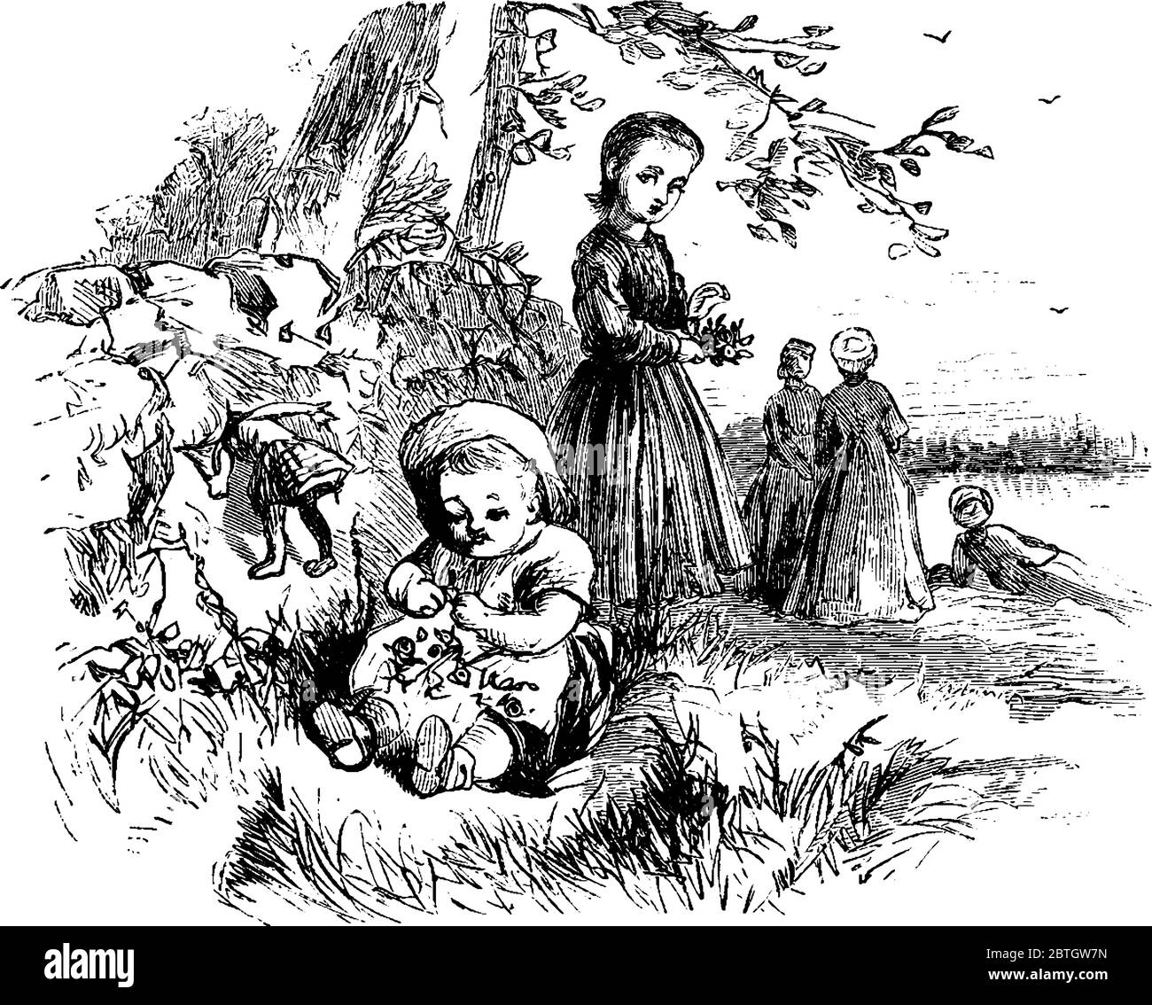 Illustration kids tree in Black and White Stock Photos & Images - Alamy