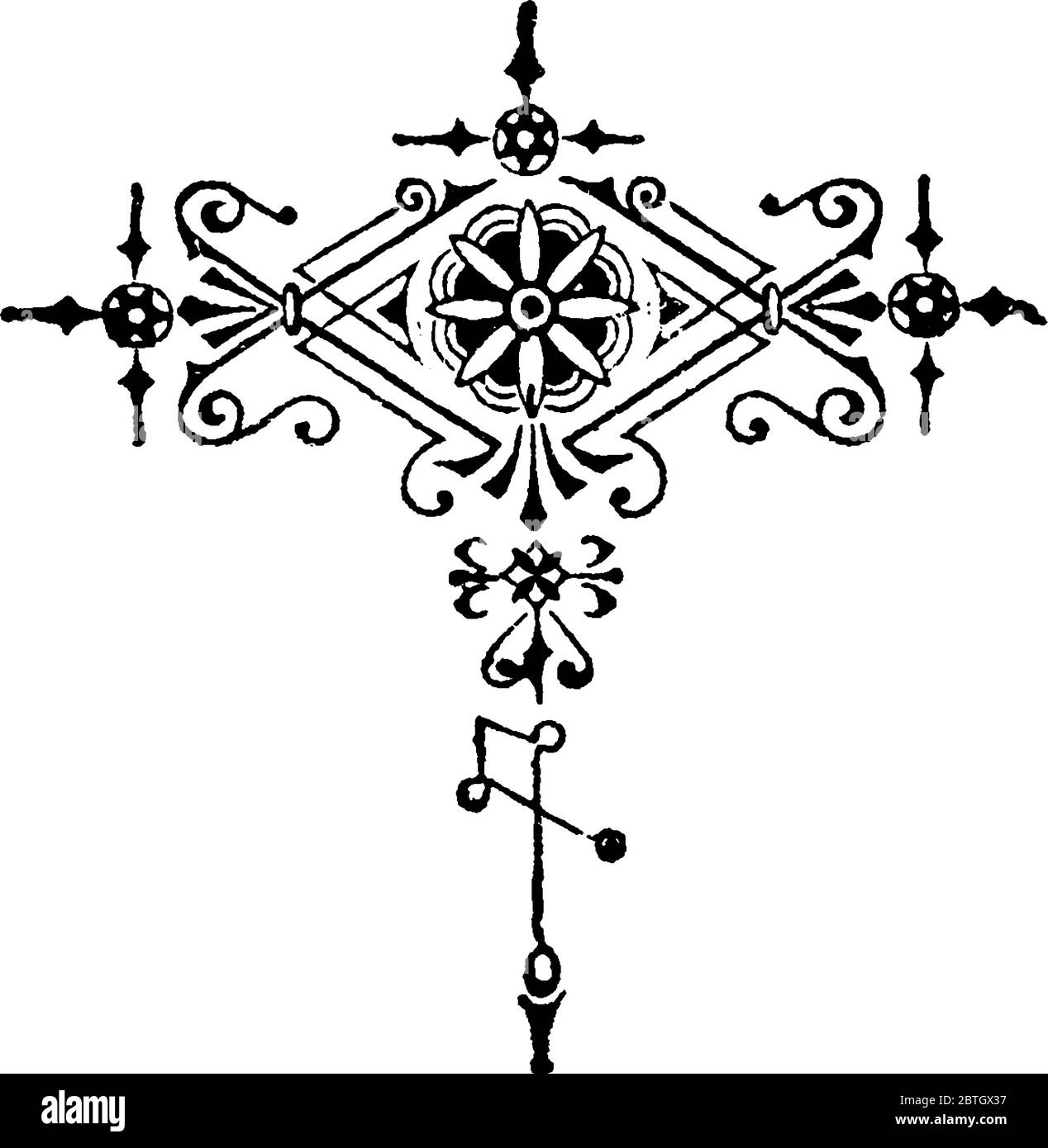 A Floral doodad designed with big flower in the middle, vintage line ...