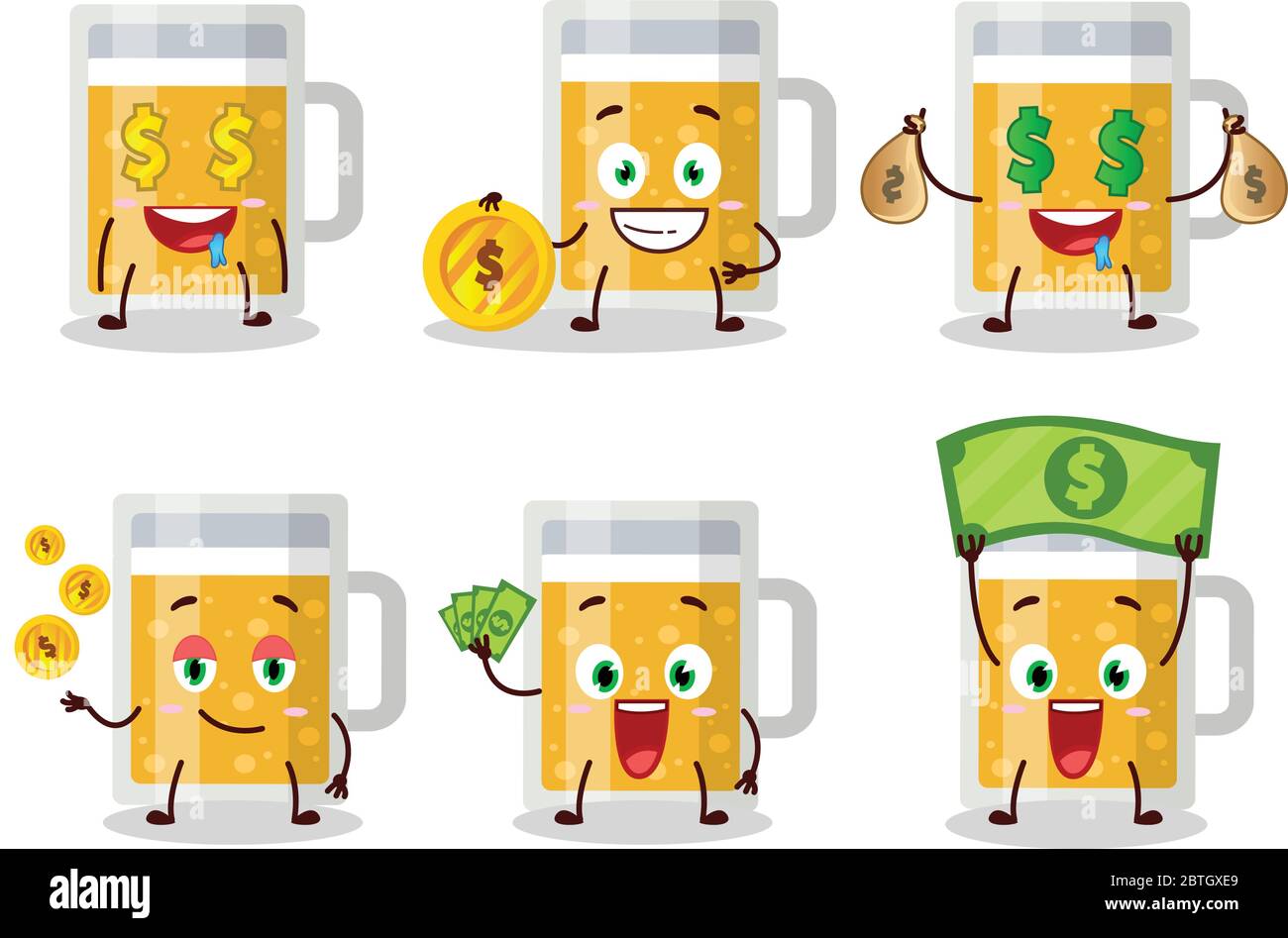 Mug of beer cartoon character with cute emoticon bring money Stock ...