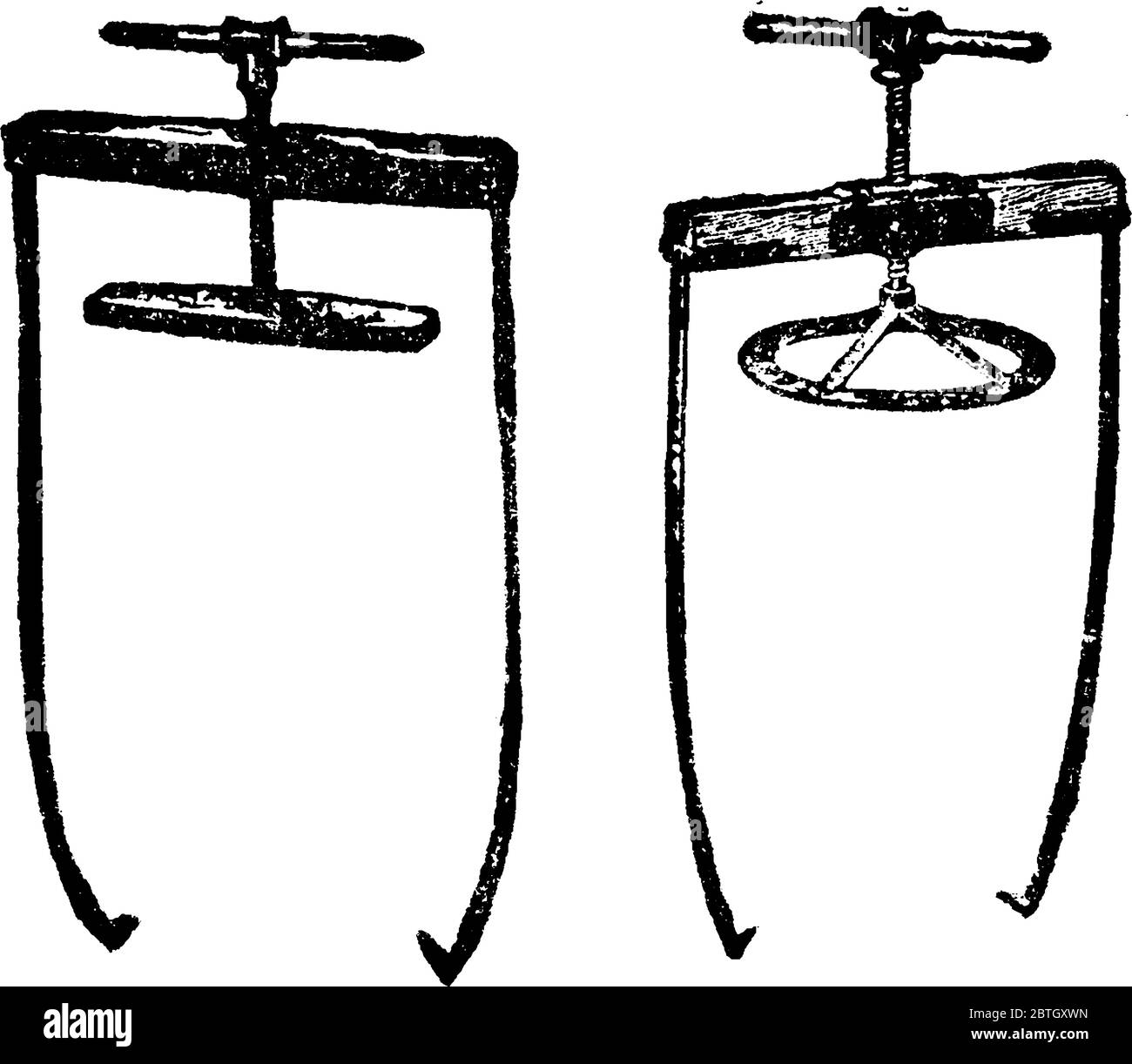Two screw barrel cultivators , vintage line drawing or engraving ...
