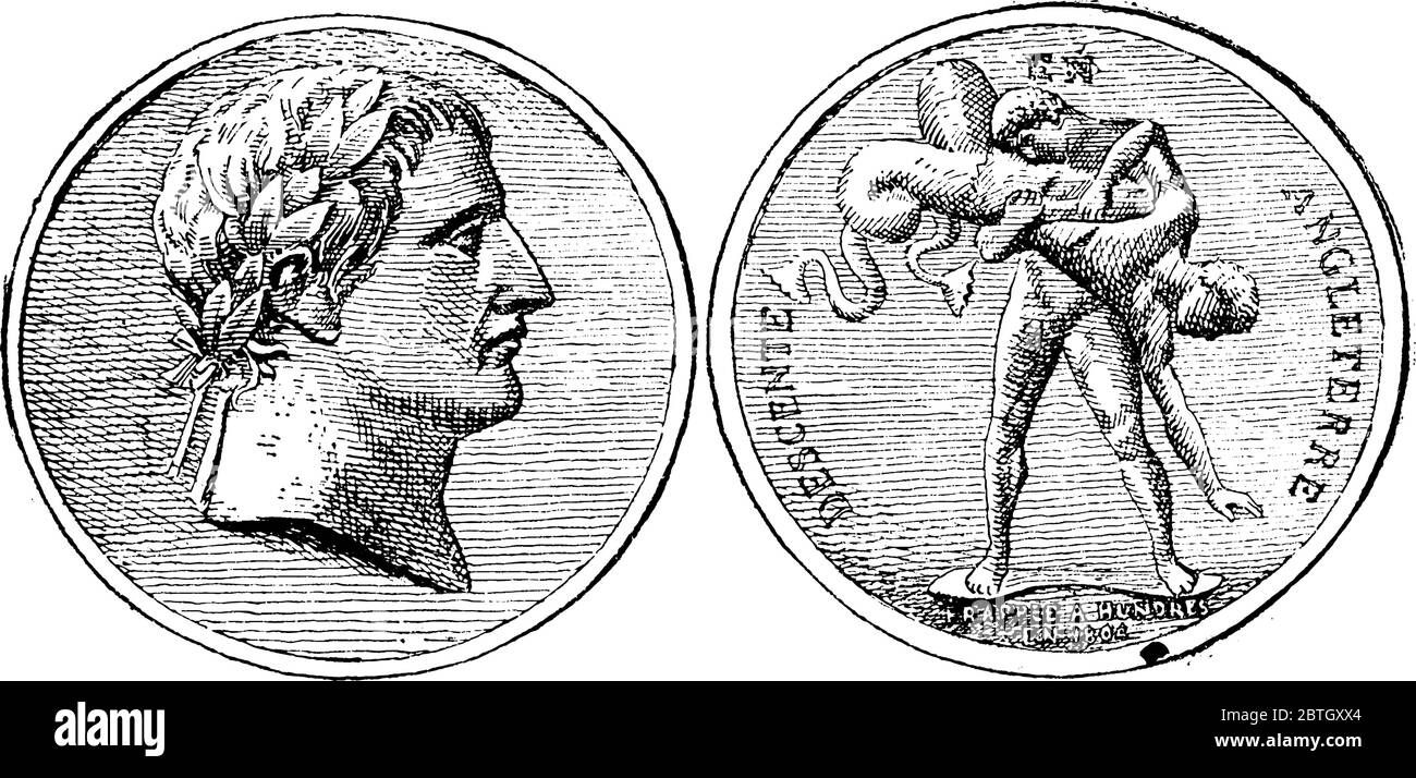 A Napoleonic Medal with two sides, legend Frappe a Londres on one side ...