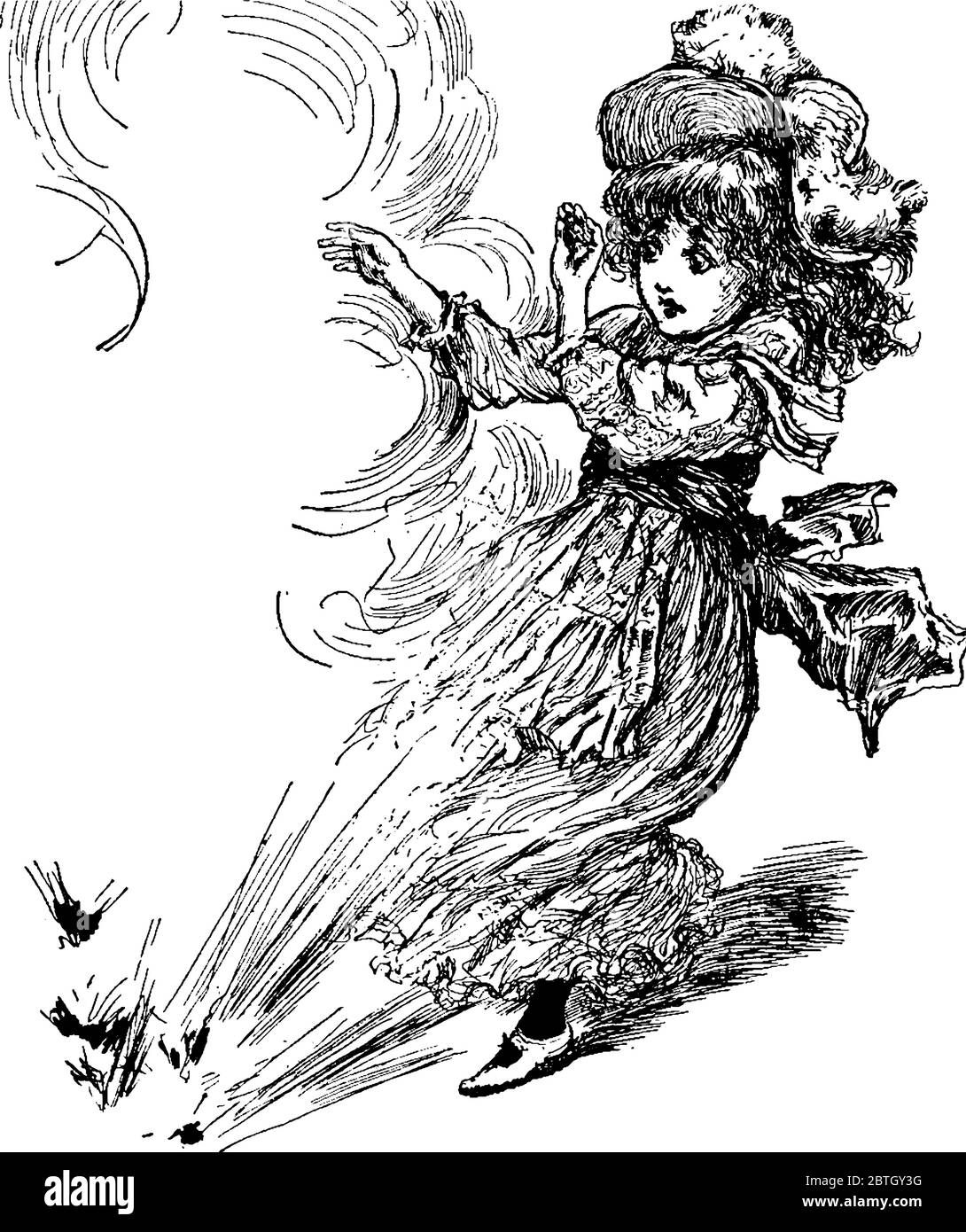 A Girl with surprised, slightly frightened gesture and moving backward ...