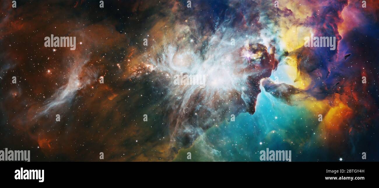 Fiery explosion in space. Abstract illustration of universe. Elements ...
