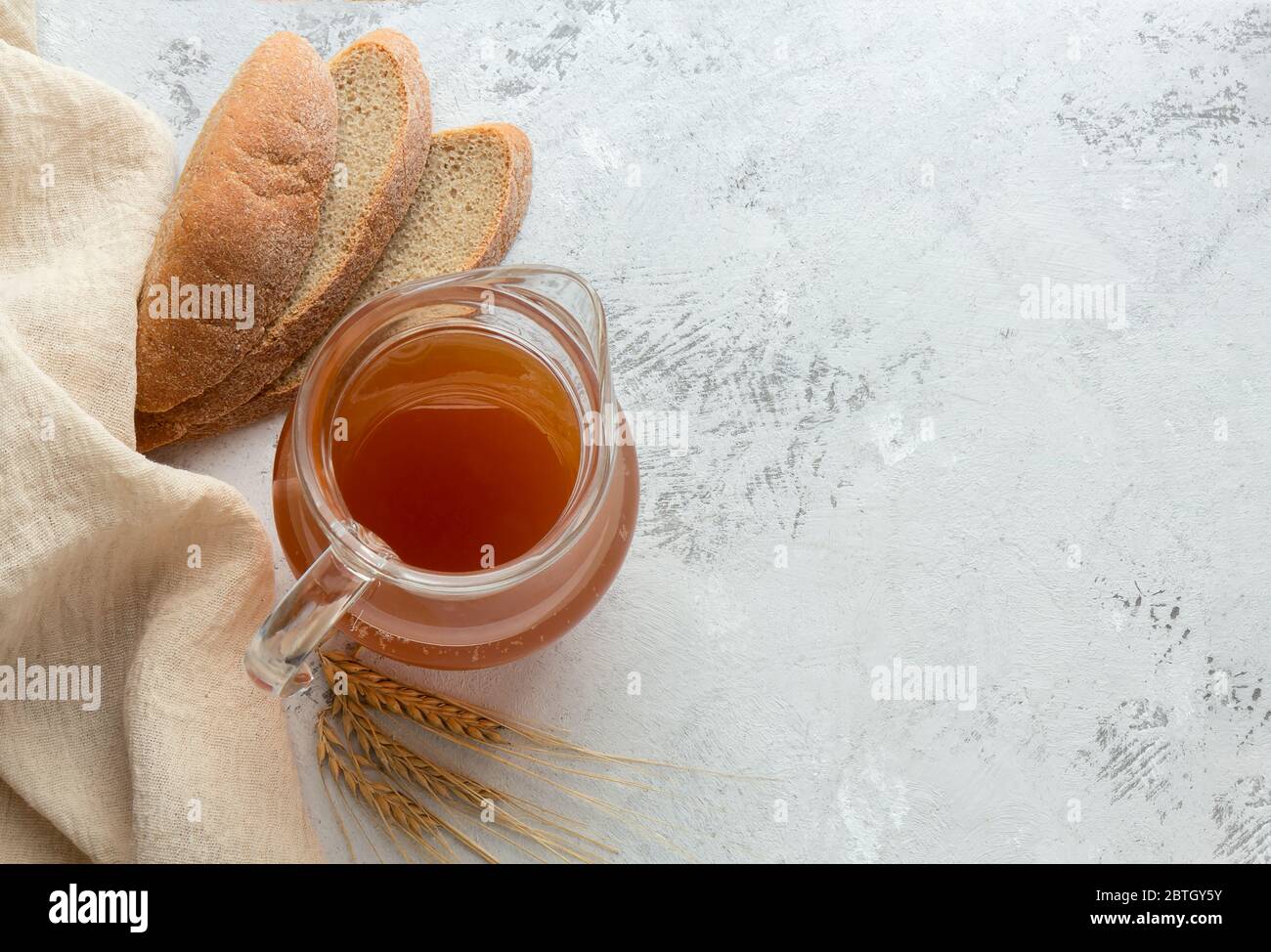 Fermented cold drink from kvass rye malt. Flat lay, copy space Stock ...