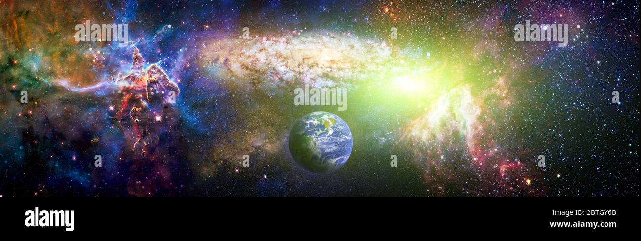 Panoramic view of the Earth, Nebula and Space. Western hemisphere ...