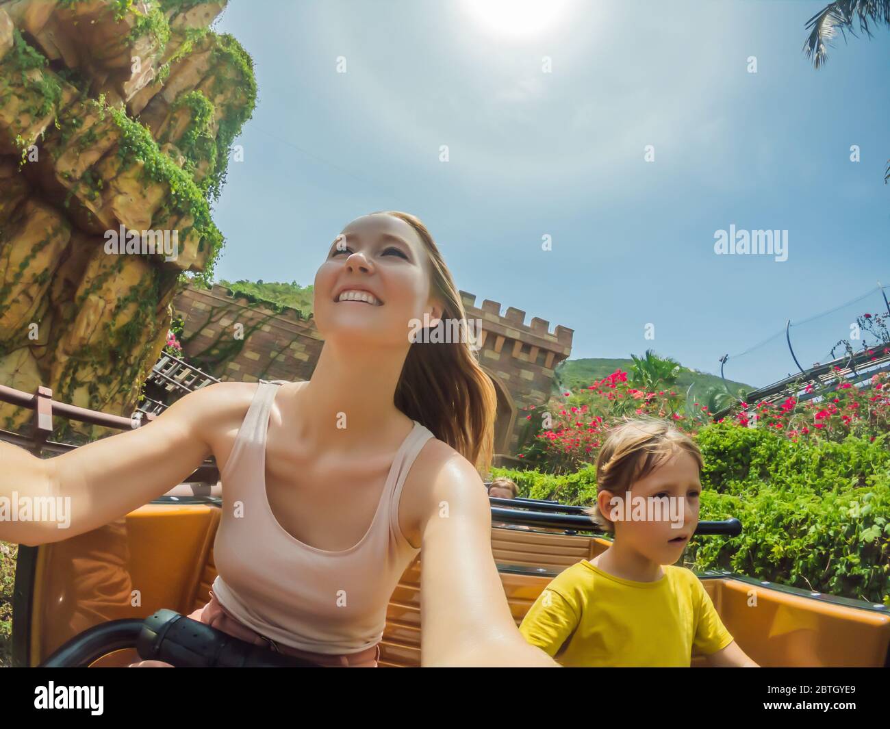 Group people on rollercoaster ride hi-res stock photography and images ...