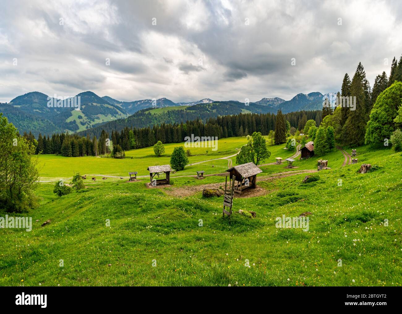 The beautiful Gunzesried valley in the Allgau, near Blaichach ...