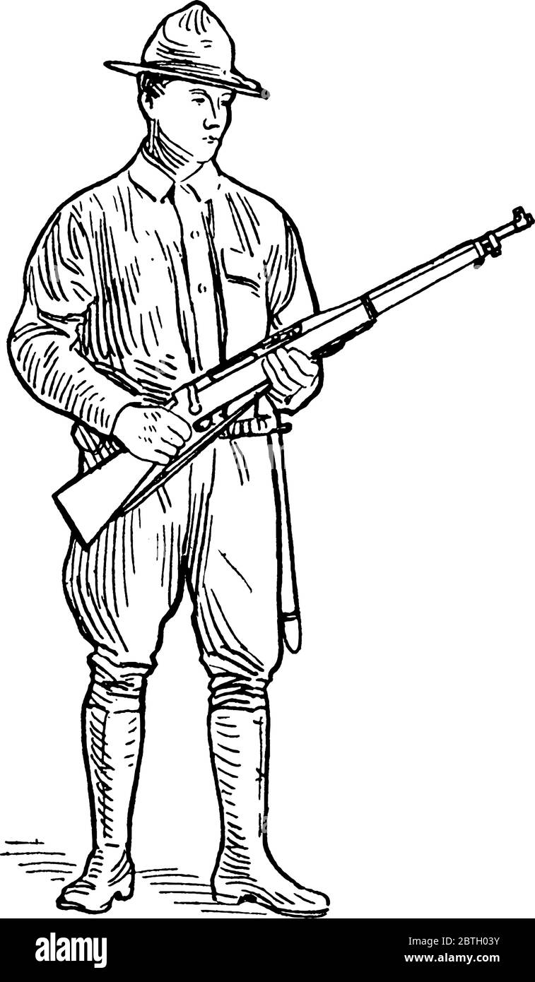 A typical representation of a soldier who carries the hand to the small ...