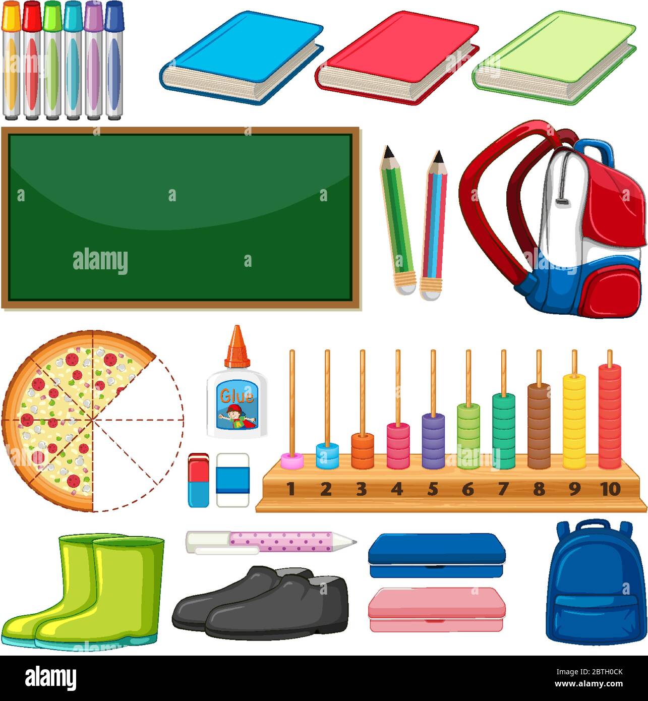 Large set of school items on white background illustration Stock Vector ...