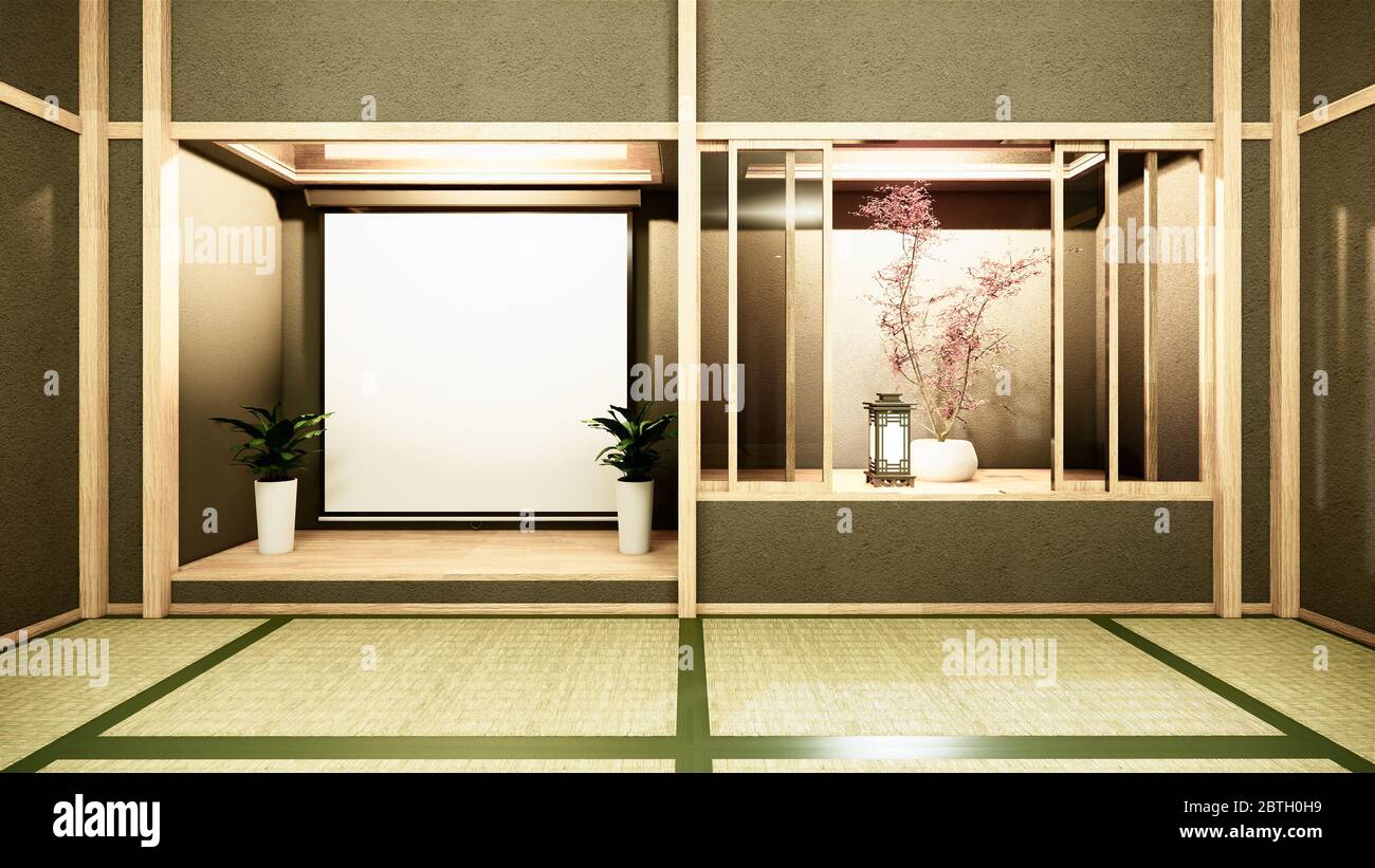 Nihon room interior background with shelf wall japanese style design ...